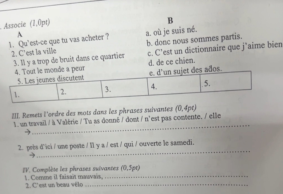 Remets l'ordre des mots dans les phrases | StudyX
