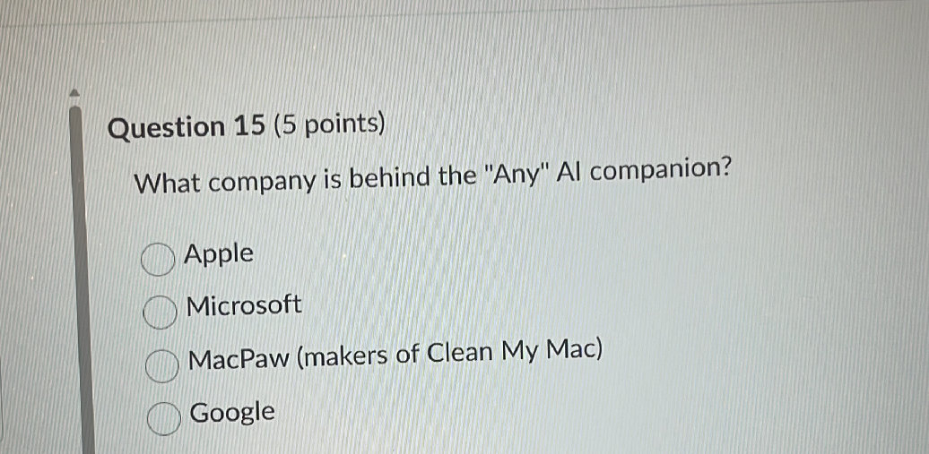 Question 15 (5 points) What company is | StudyX