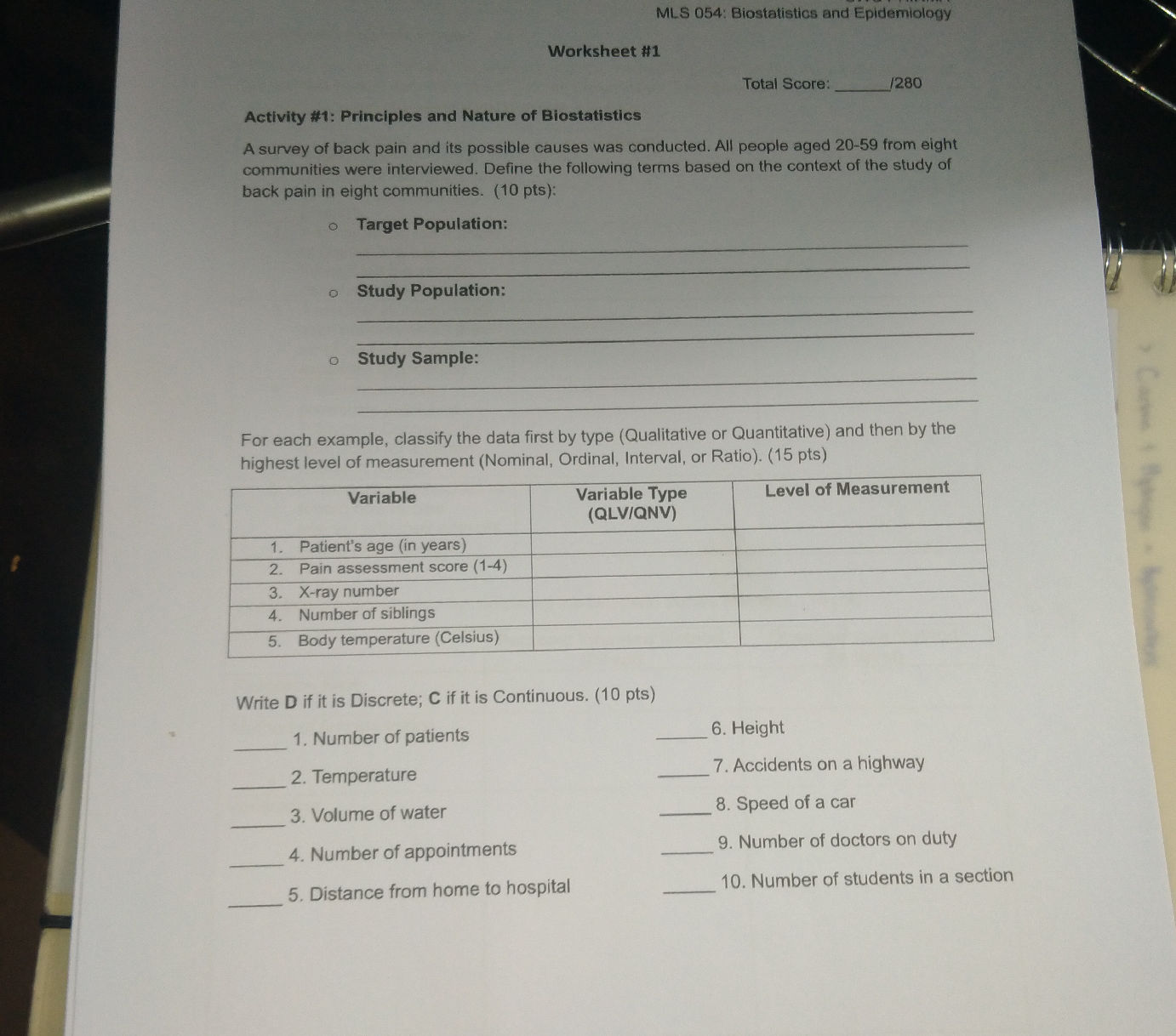 For each example, classify the data first by | StudyX