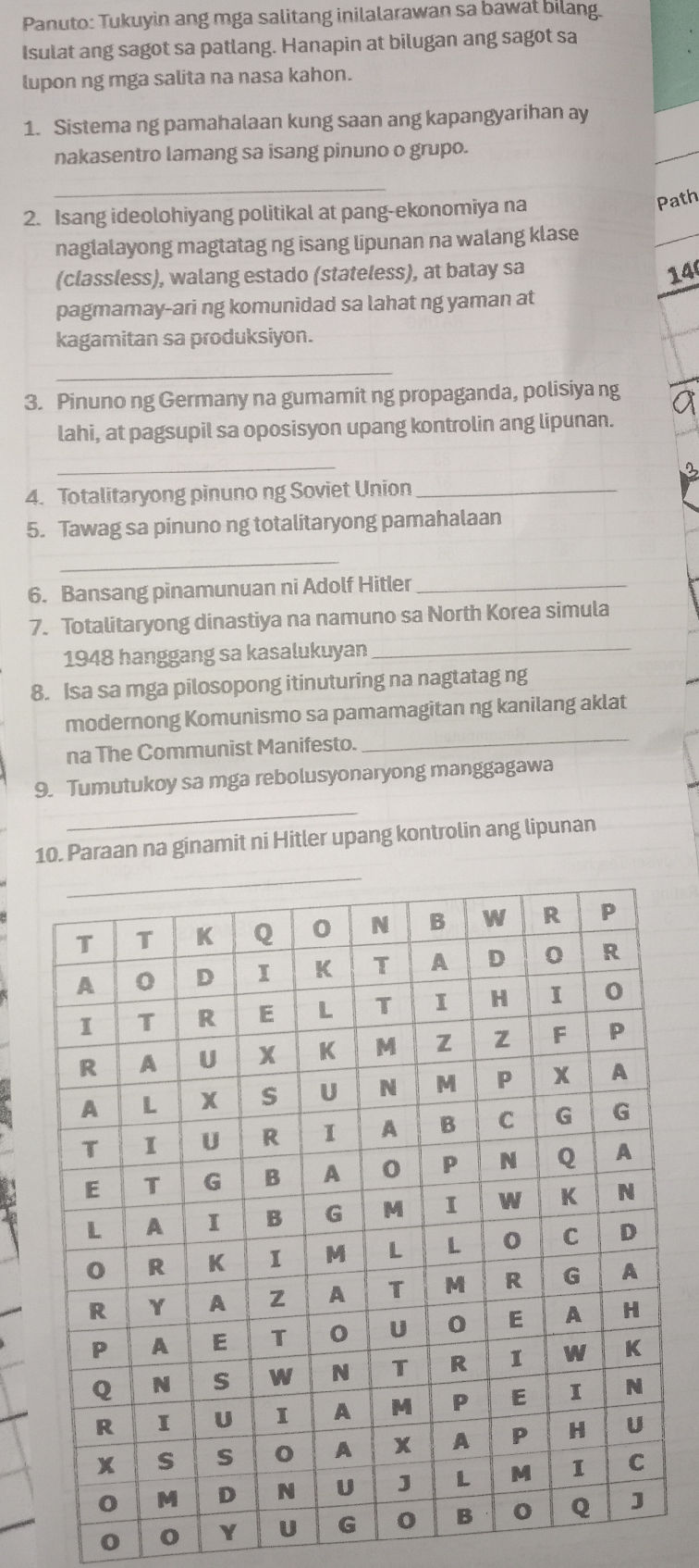 Panuto: Tukuyin ang mga salitang | StudyX