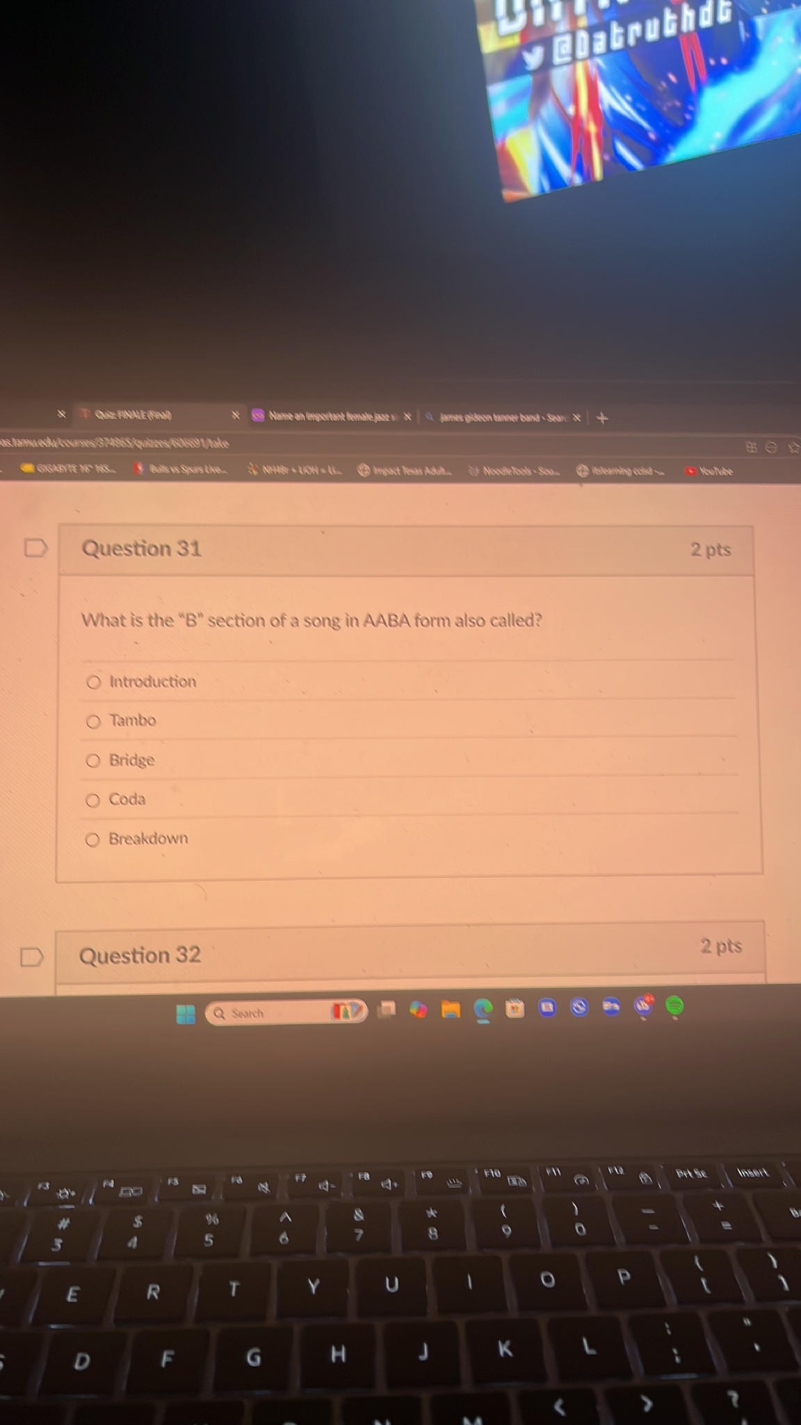 What is the "B" section of a song in AABA | StudyX