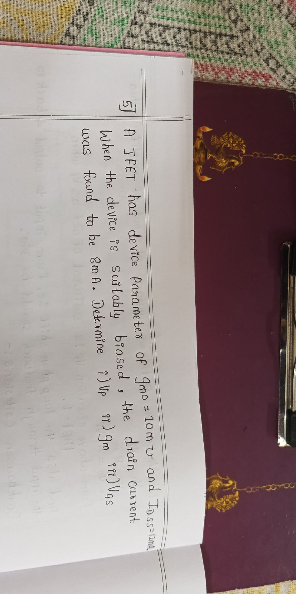 A JFET has device Parameter of $gmo = 10m | StudyX