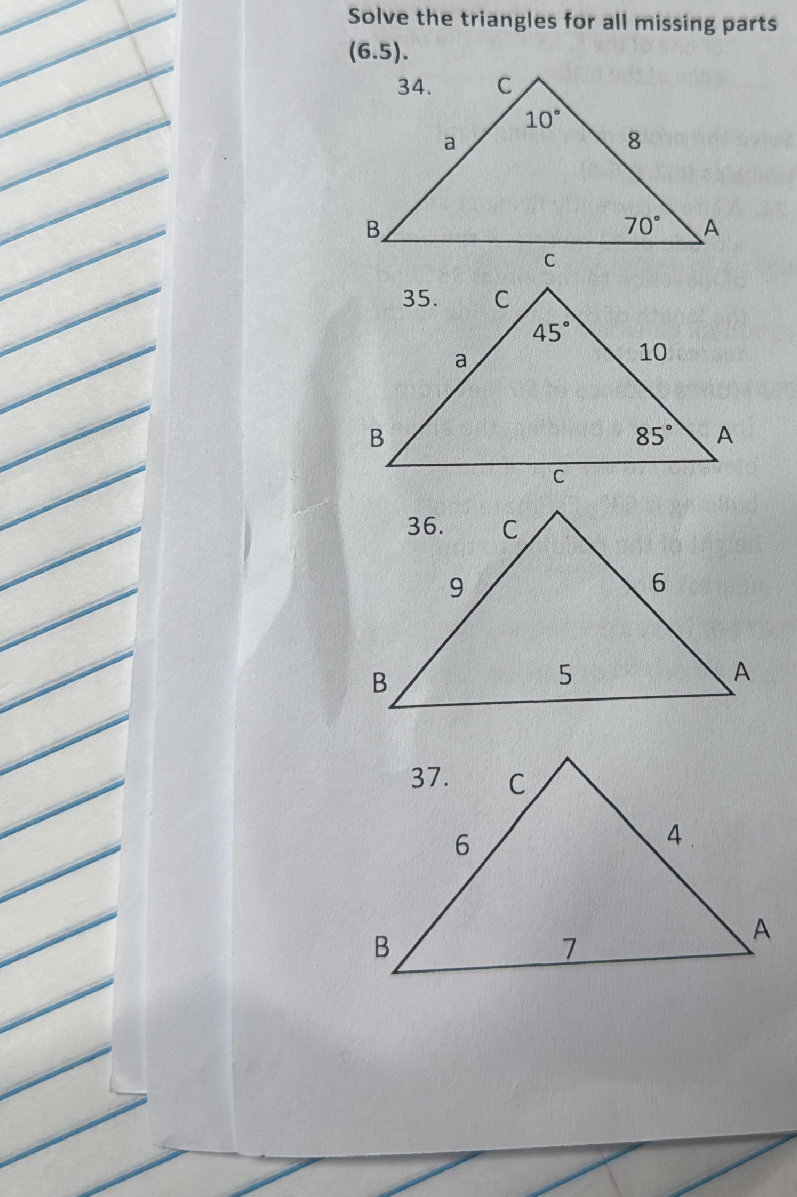 Solve the triangles for all missing parts | StudyX