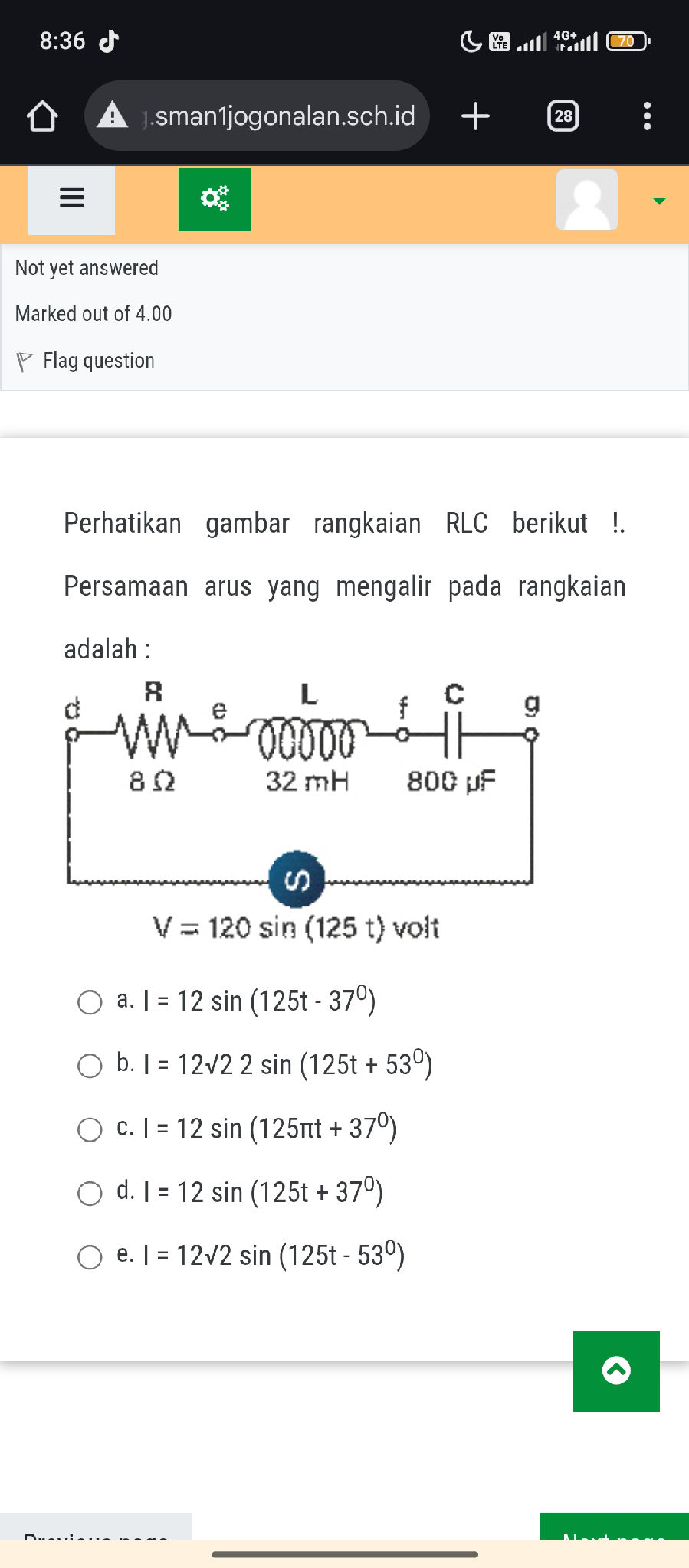Perhatikan gambar rangkaian RLC berikut !. | StudyX