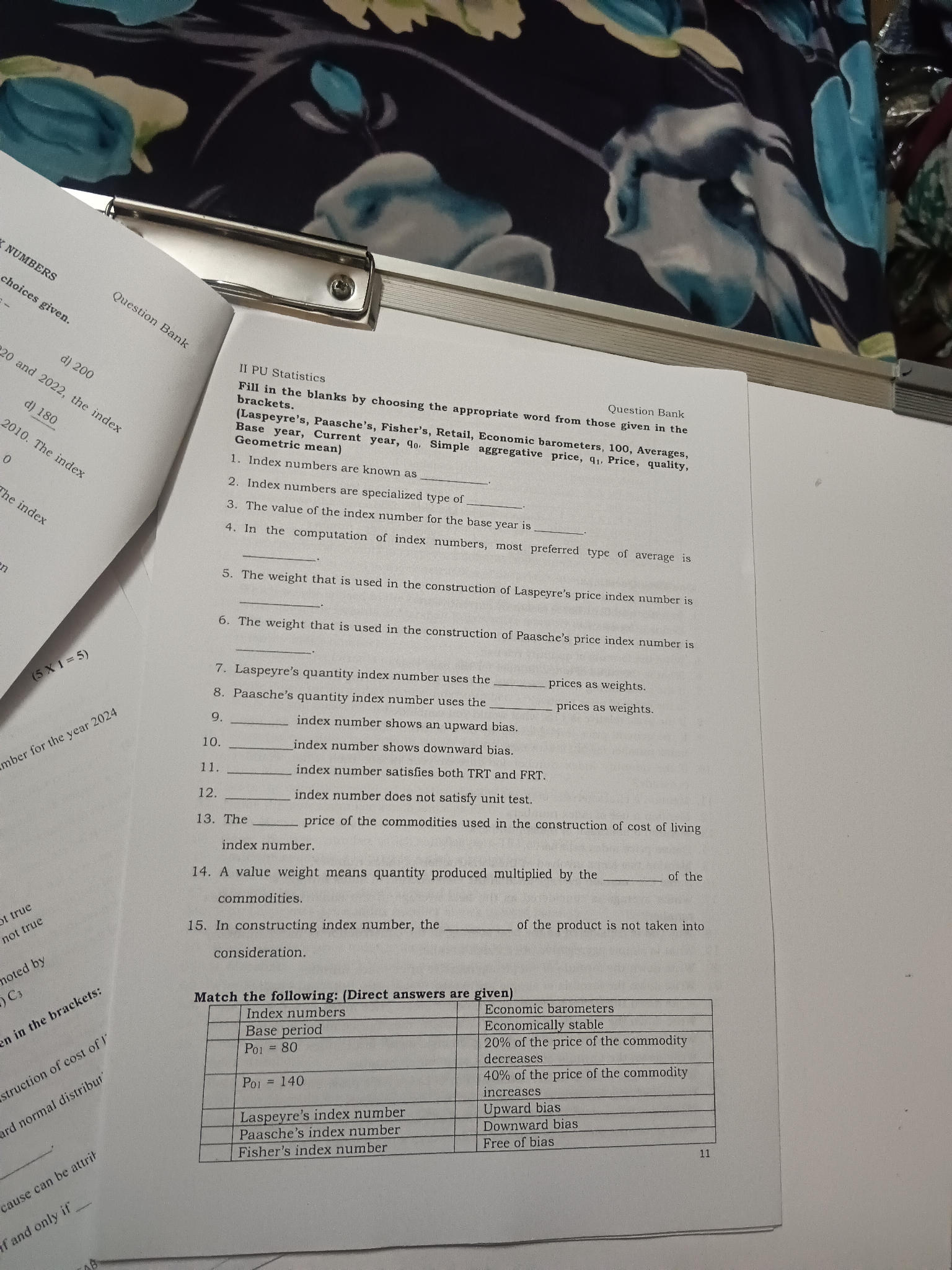 Match the following: (Direct answers are | StudyX