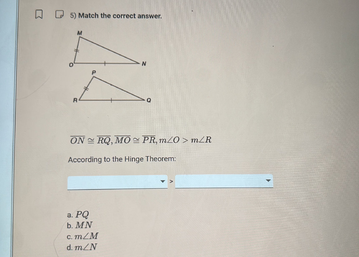 Match the correct answer. (Diagram shows | StudyX