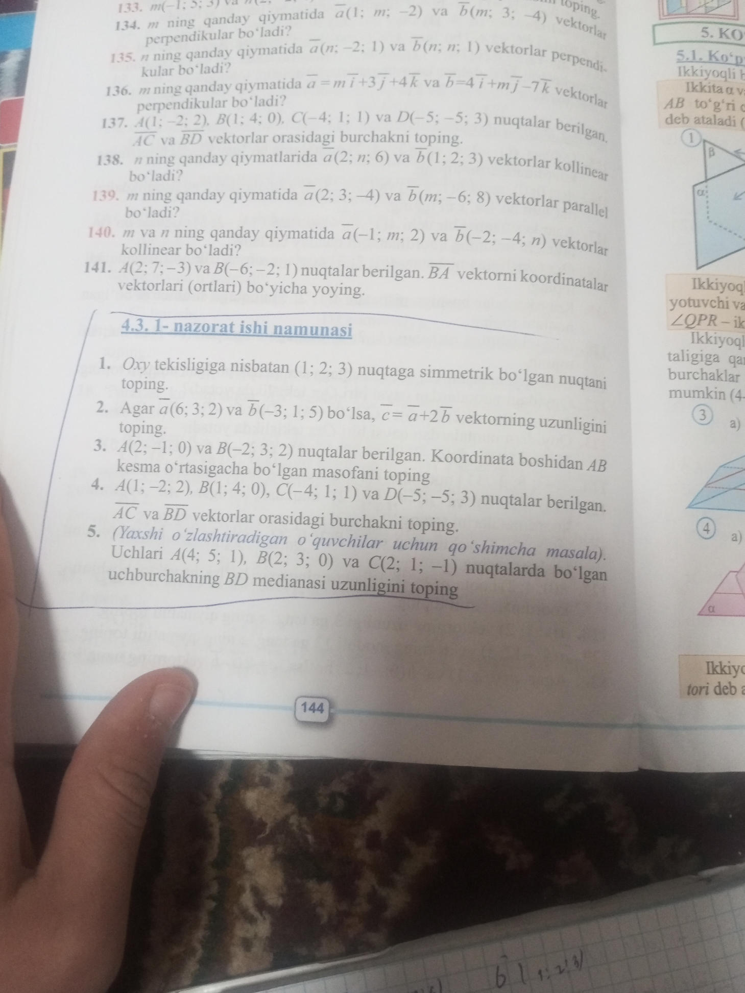 133. m(-1; 5; 3) 134. m ning qanday | StudyX