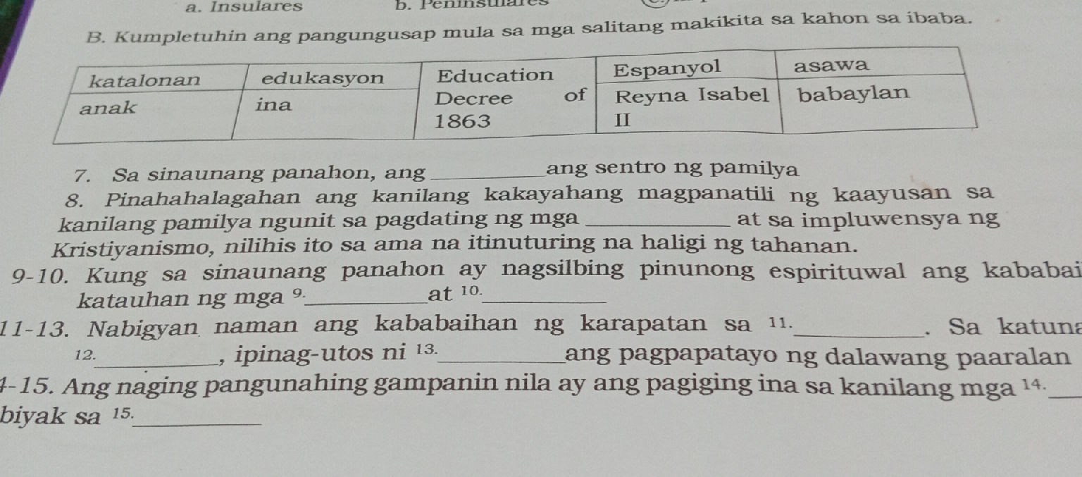 B. Kumpletuhin ang pangungusap mula sa mga | StudyX