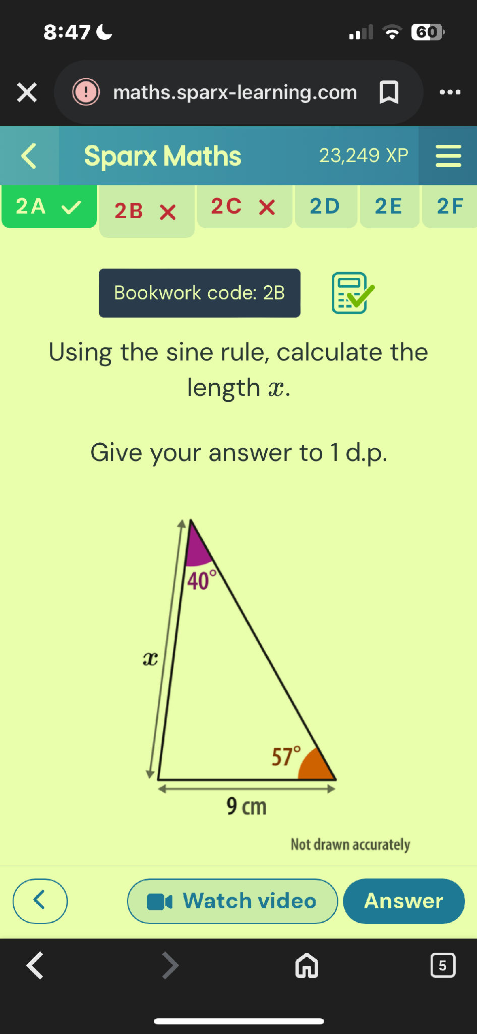 Using the sine rule, calculate the length | StudyX