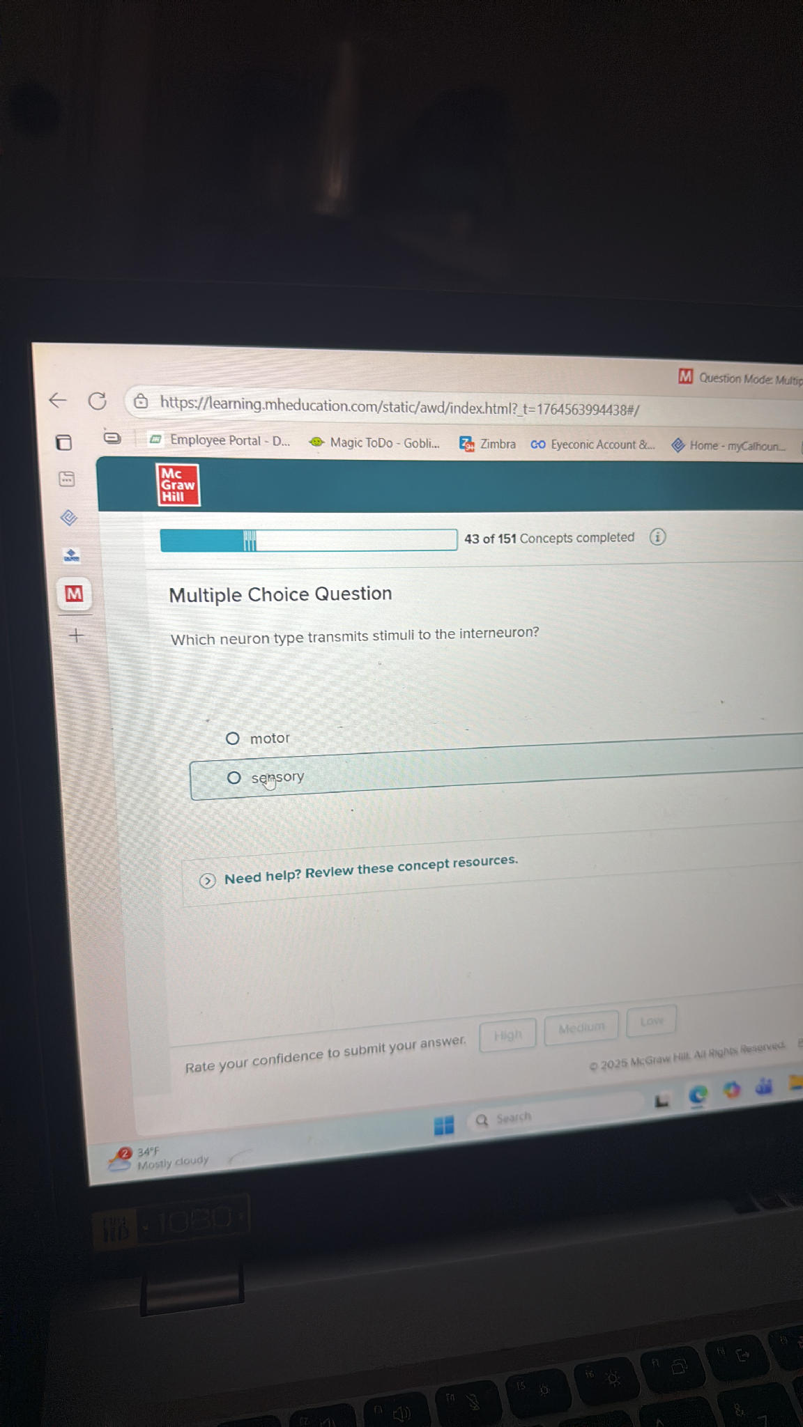 Multiple Choice Question Which neuron type | StudyX