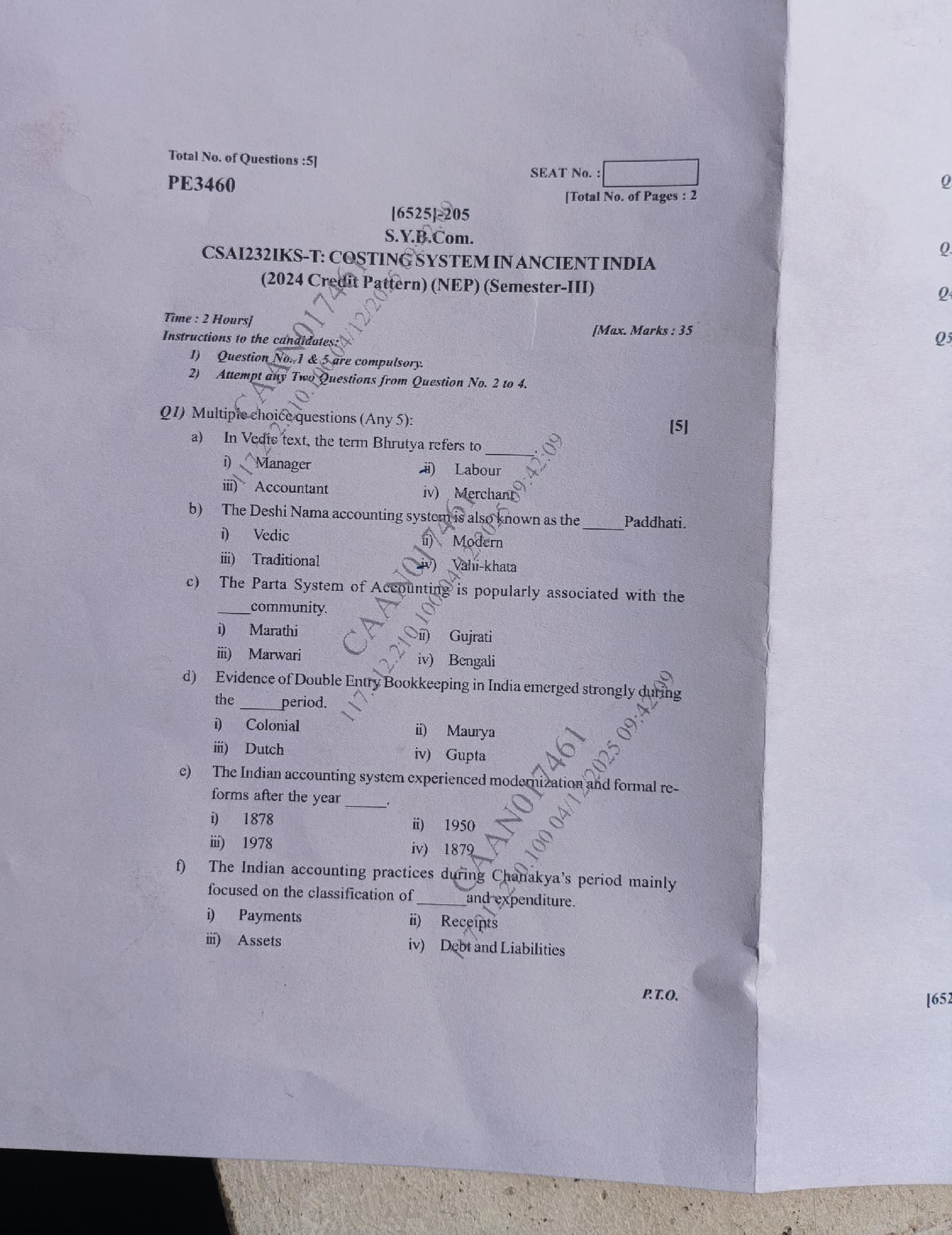 Q1) Multiple choice questions (Any 5): a) | StudyX