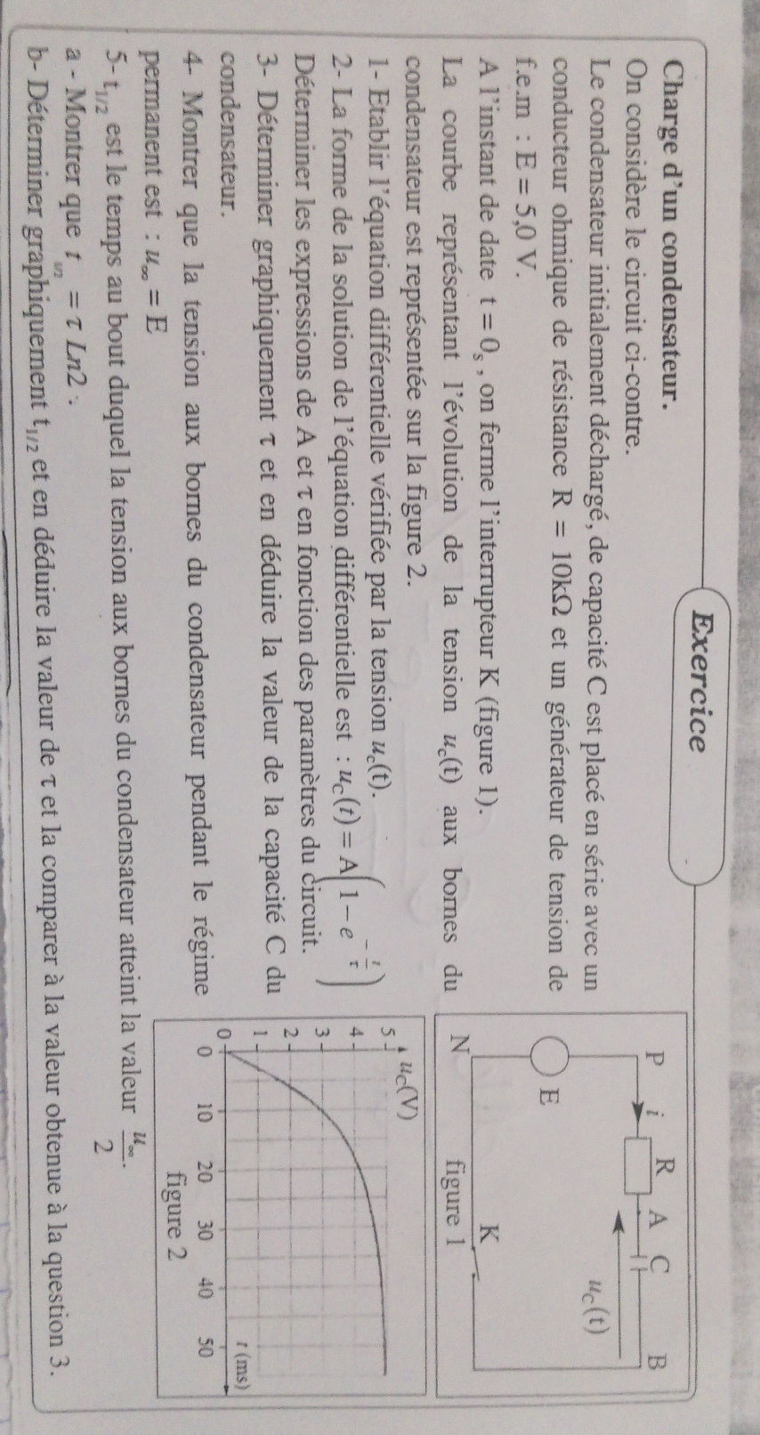 Exercice Charge d'un condensateur. On | StudyX