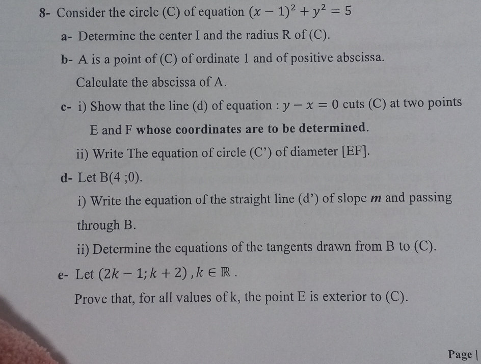 Consider the circle (C) of equation $(x - | StudyX