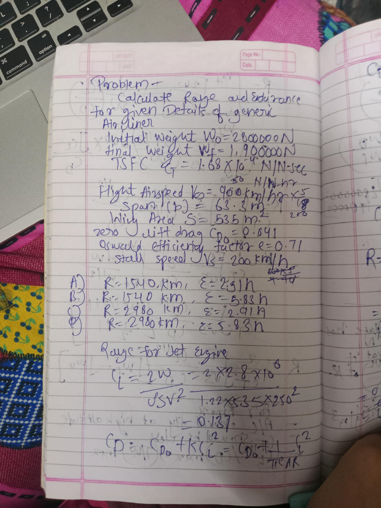 Calculate Range and Endurance for given | StudyX