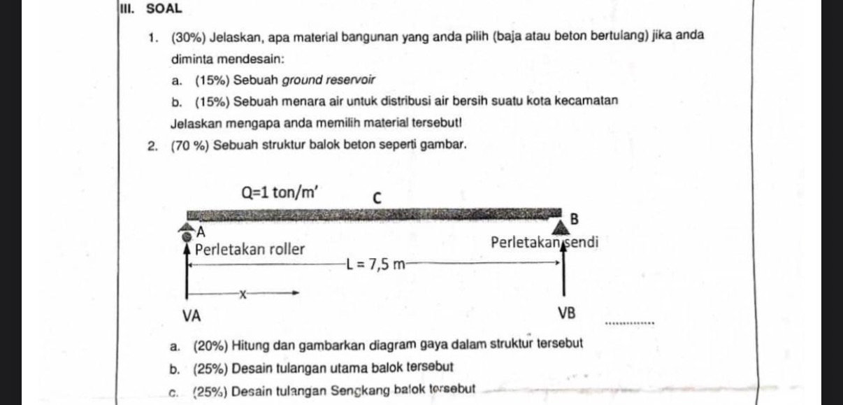 (70%) Sebuah struktur balok beton seperti | StudyX