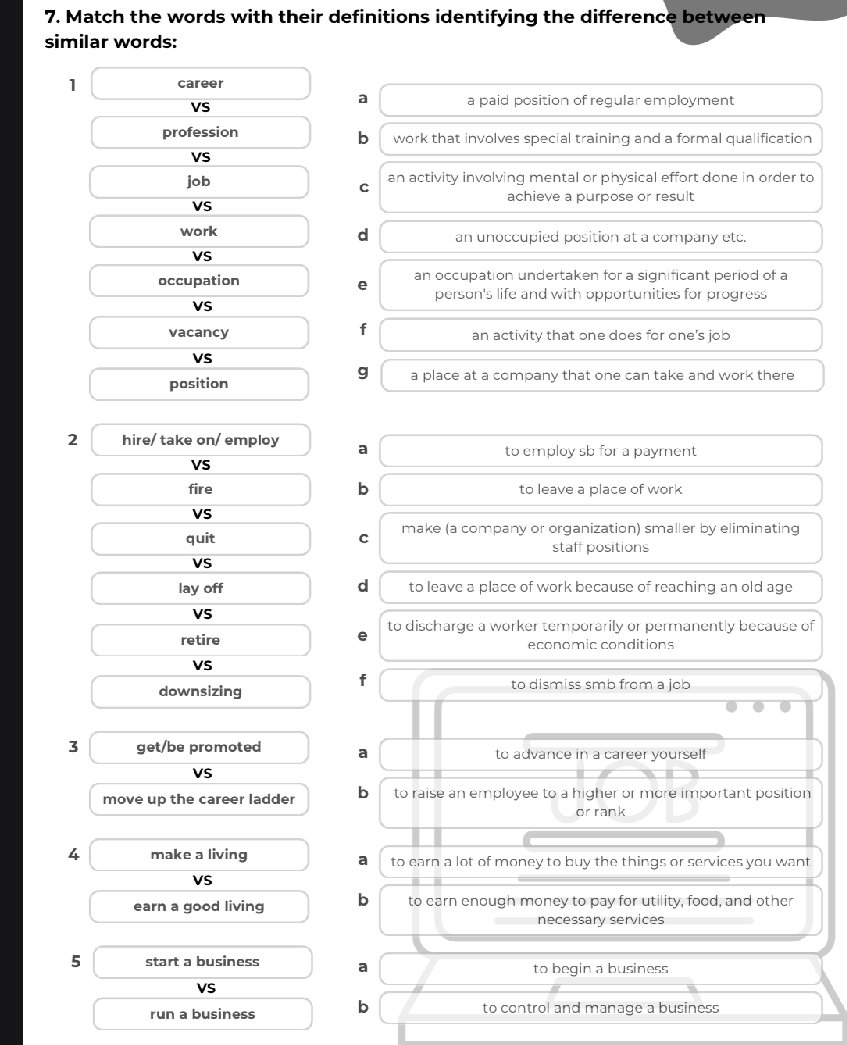 7. Match the words with their definitions | StudyX