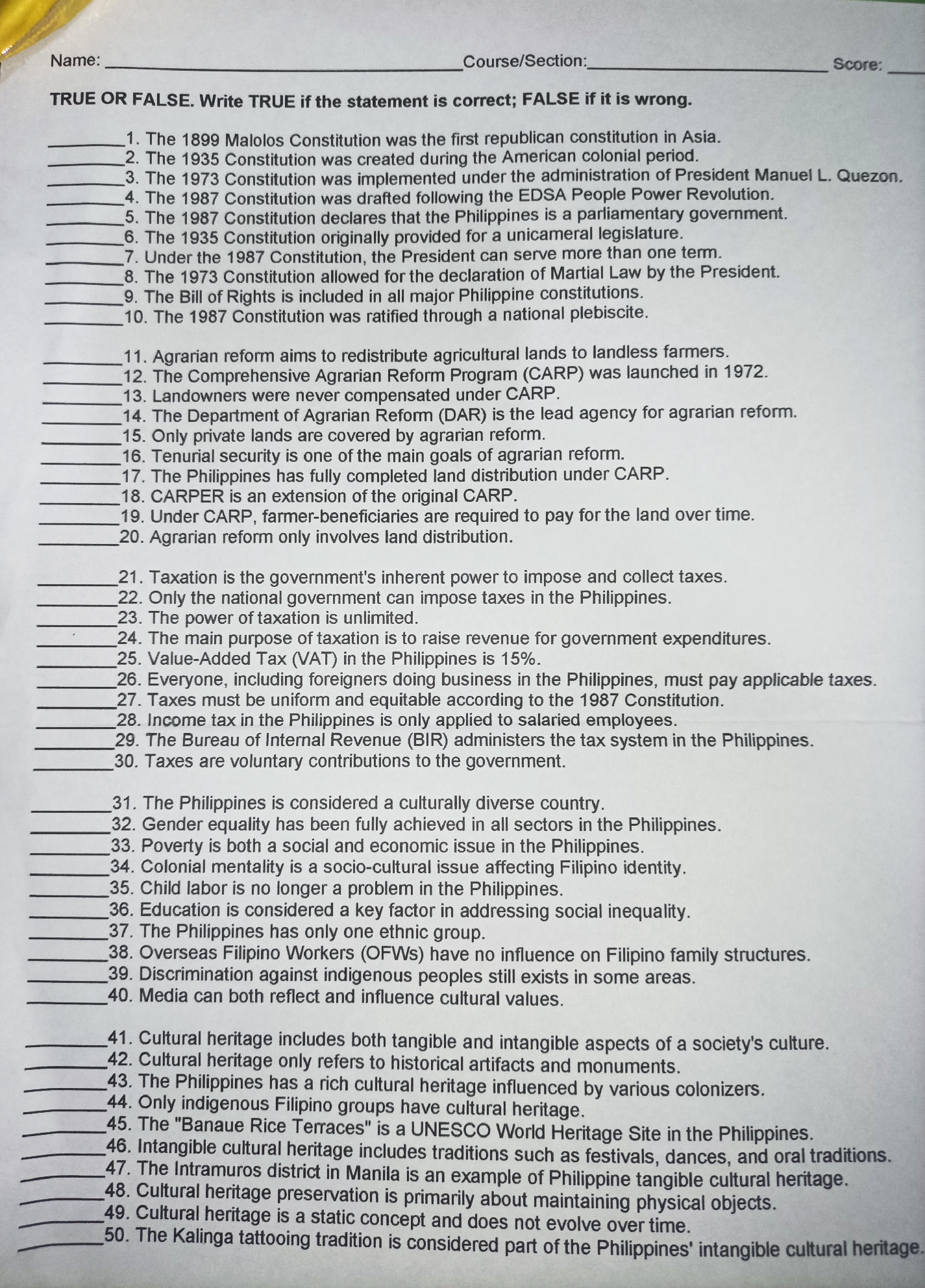 TRUE OR FALSE. Write TRUE if the statement | StudyX