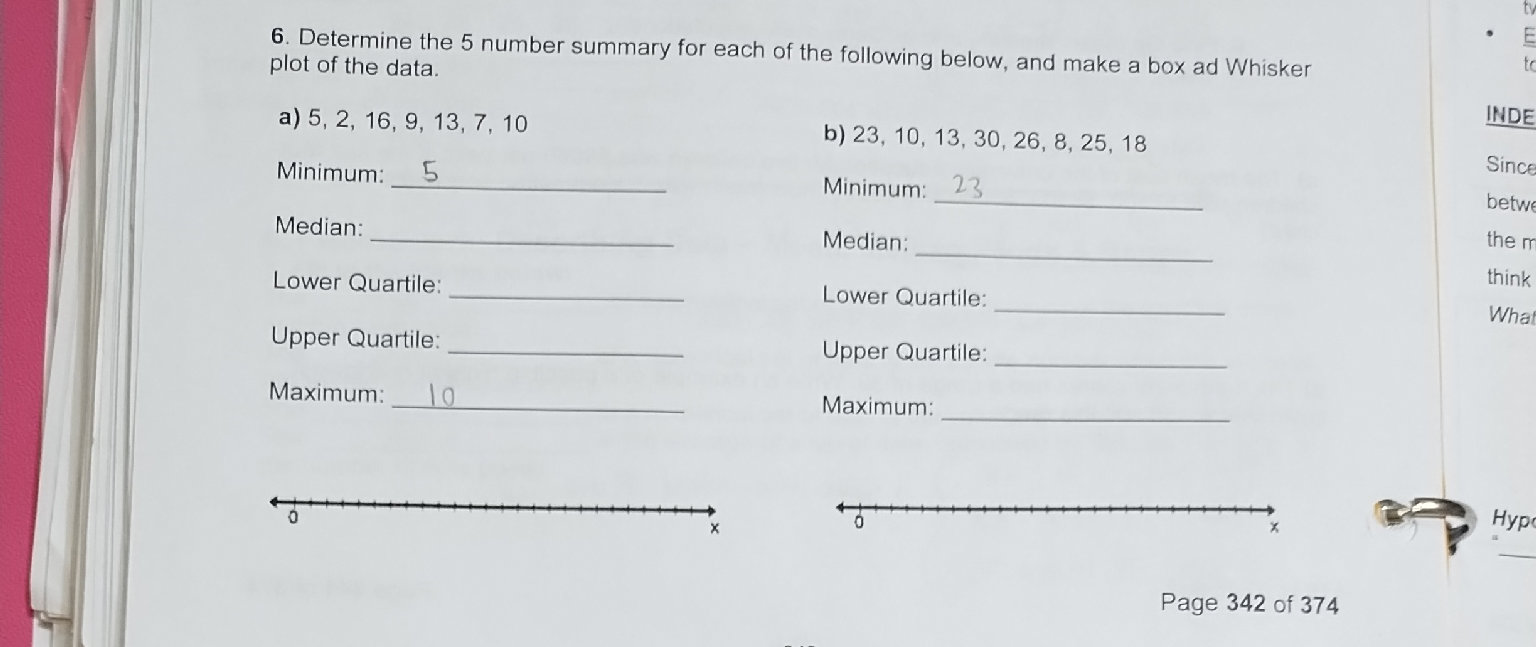 Determine the 5 number summary for each of | StudyX