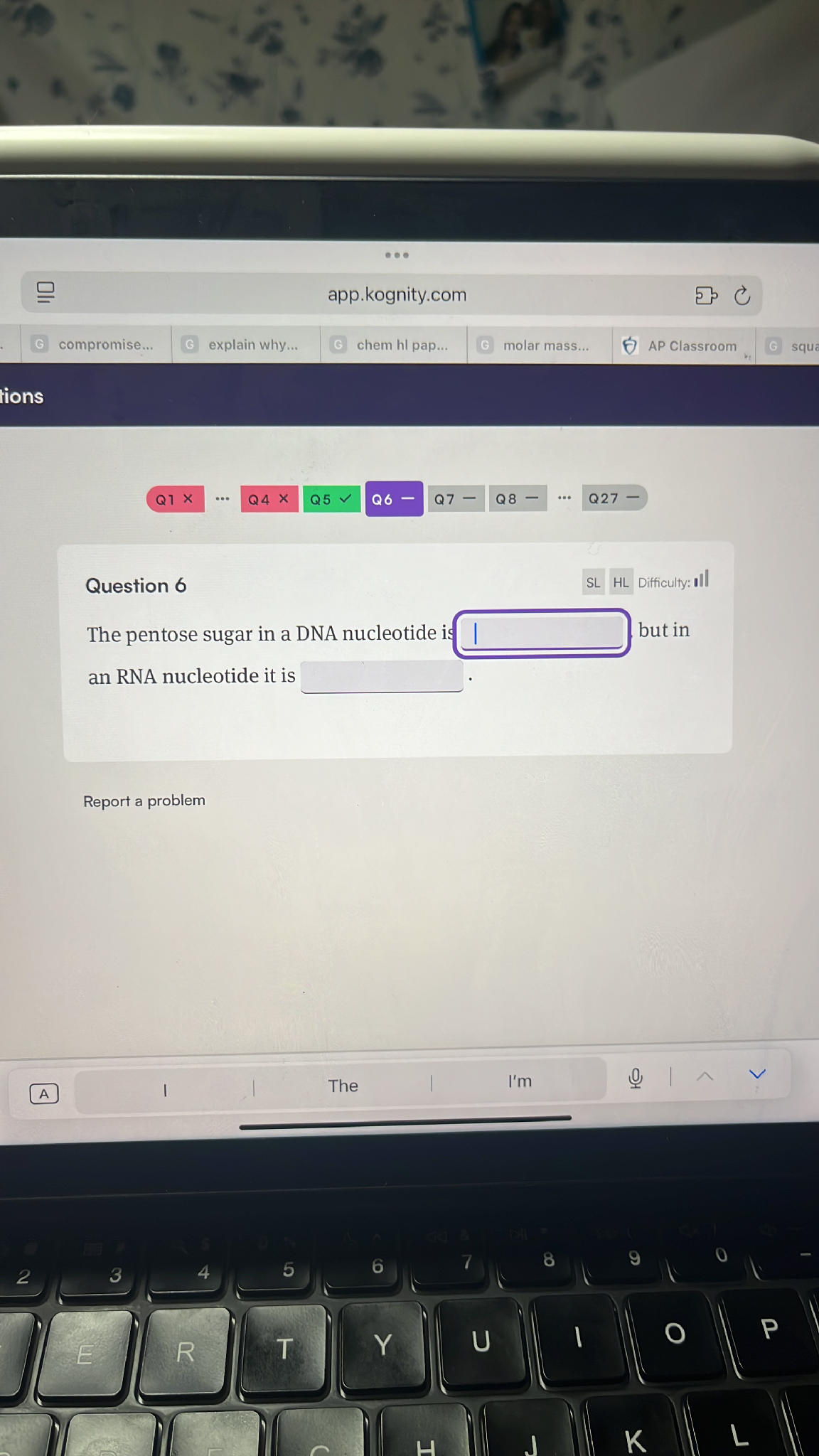 Question 6 The pentose sugar in a DNA | StudyX