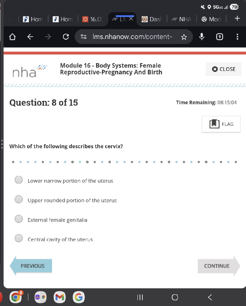 Which of the following describes the cervix? | StudyX