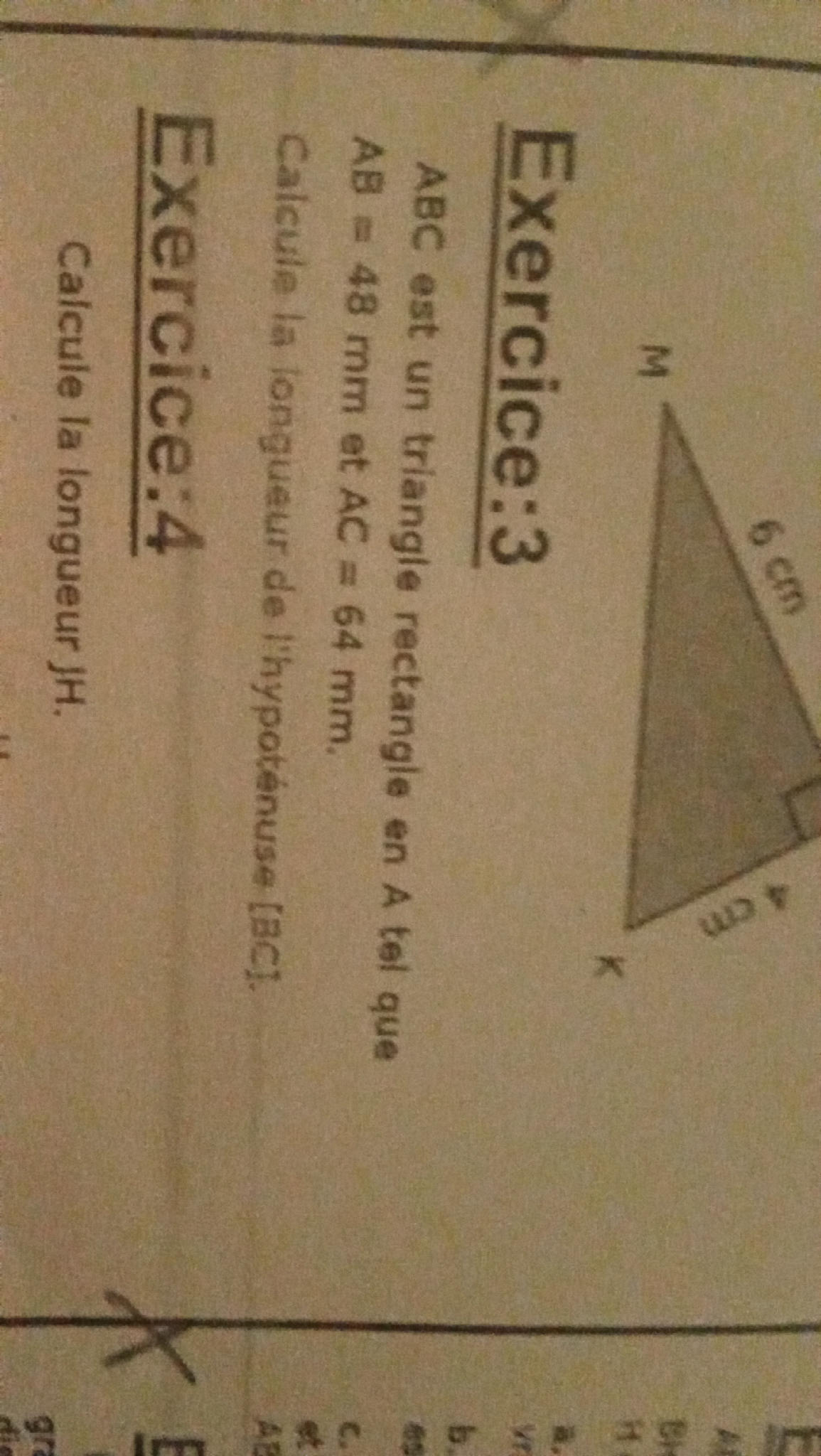 M 6 cm 4 cm K ABC est un triangle | StudyX