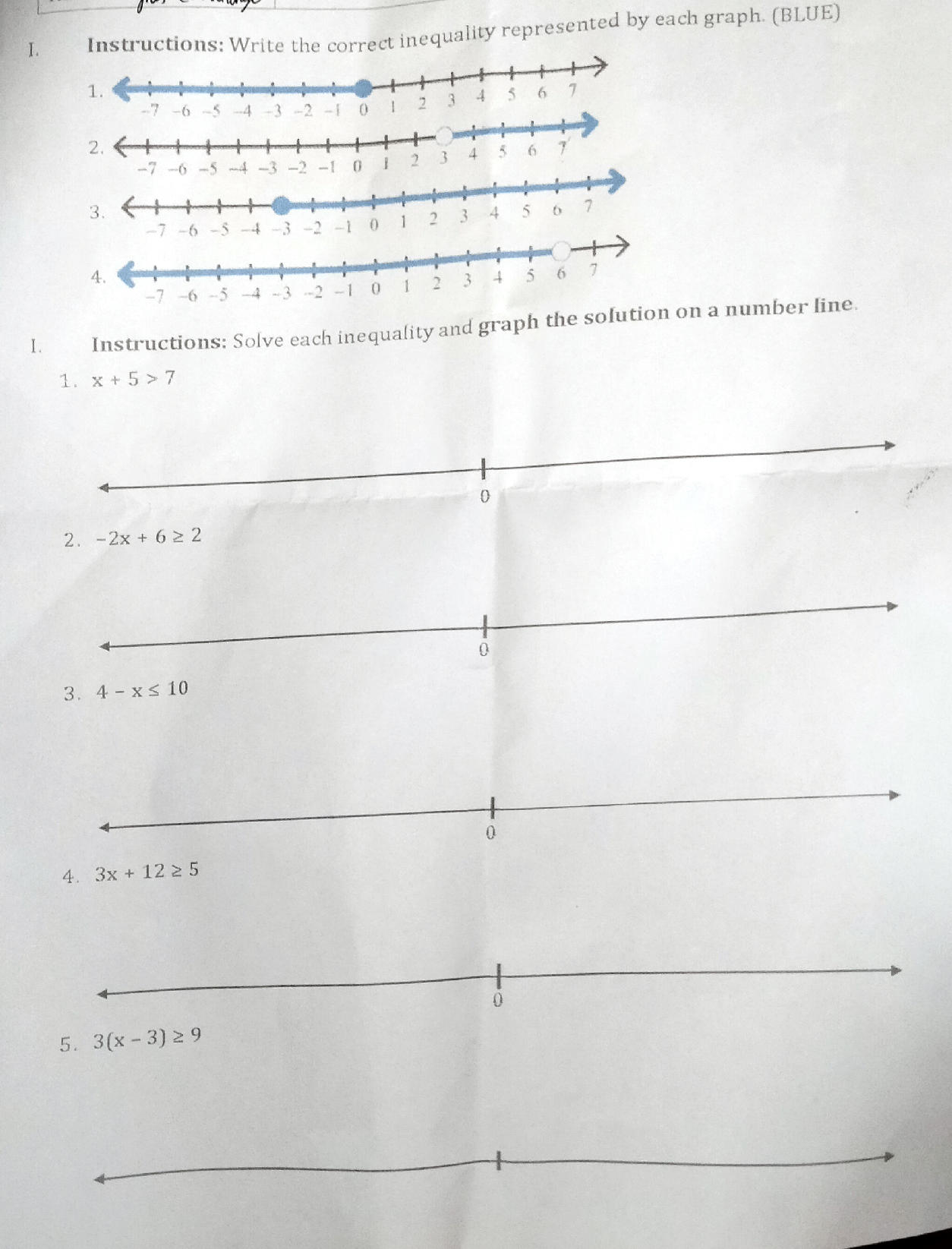 Instructions: Write the correct inequality | StudyX