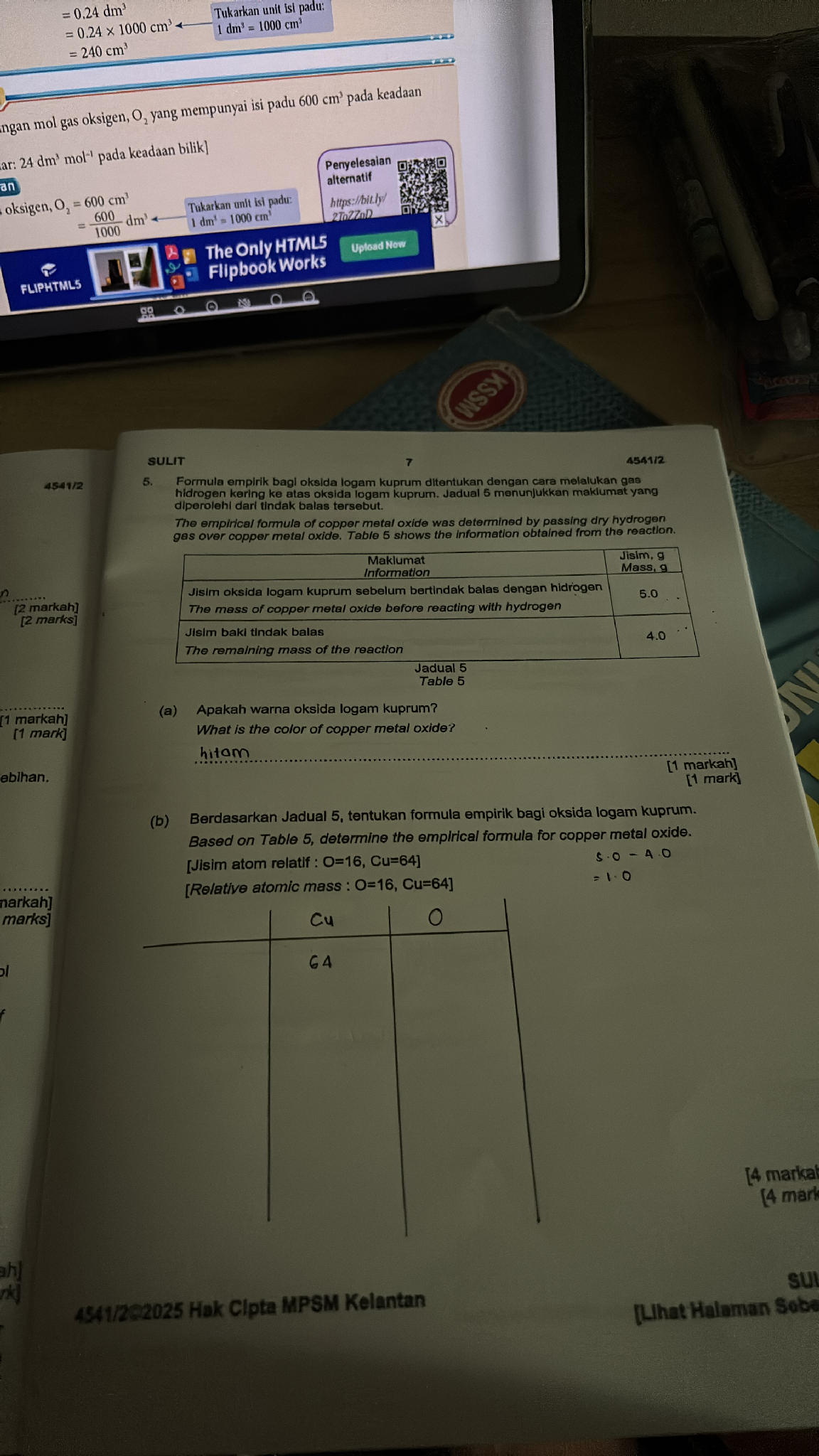 Formula empirik bagi oksida logam kuprum | StudyX