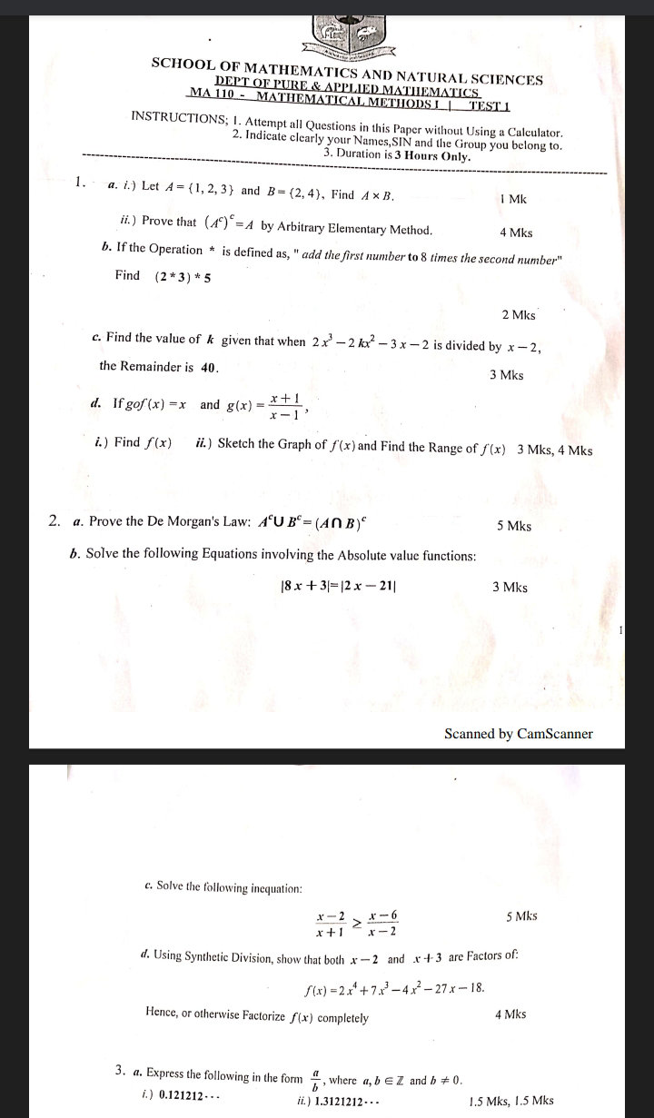 a. i.) Let $A = \{1,2,3\}$ and $B = \{2, | StudyX