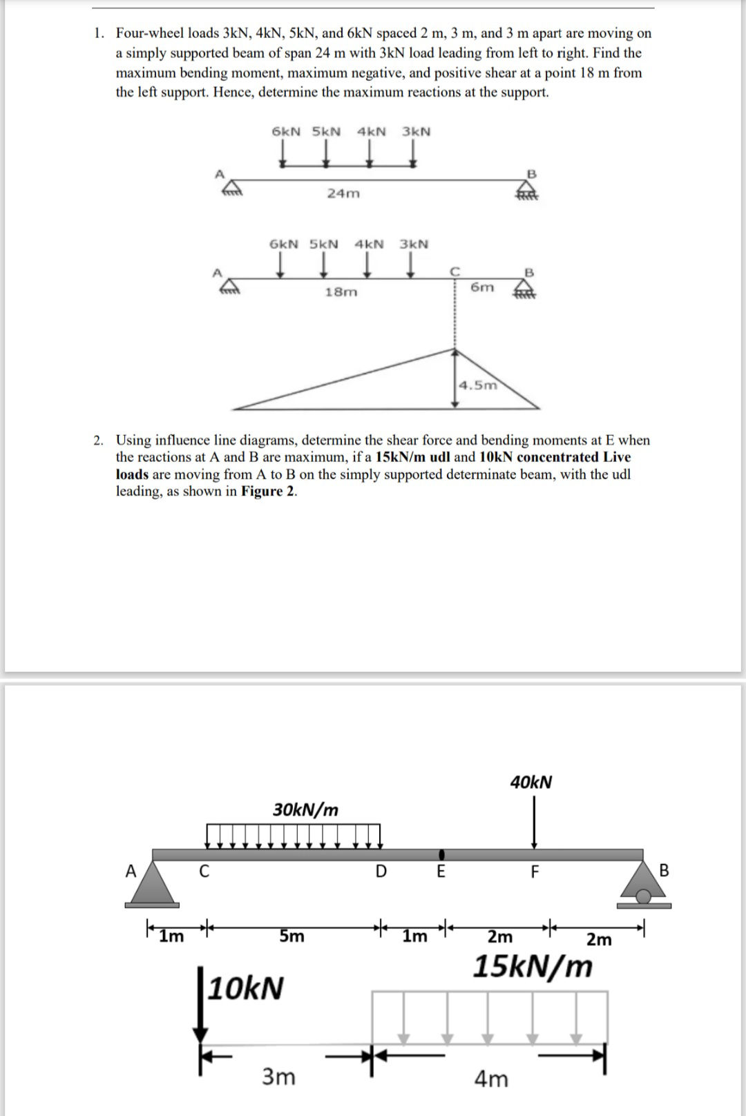 Using influence line diagrams, determine the | StudyX