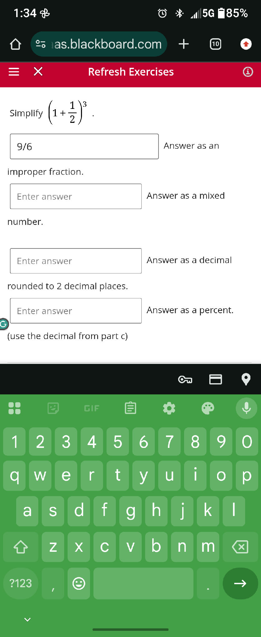Simplify $ (1+ {1}{2} )^{3}$. a) Answer as | StudyX