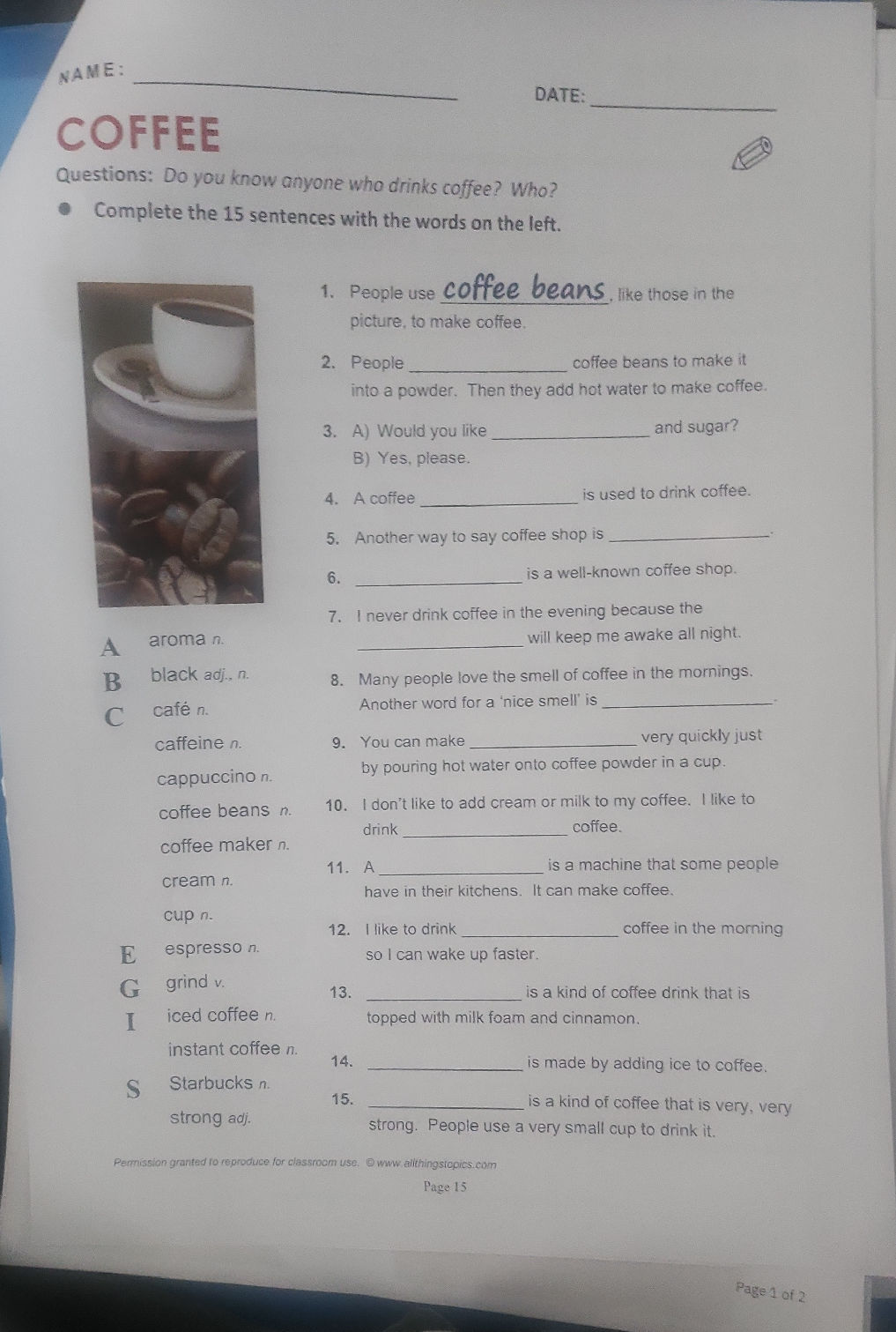 Complete the 15 sentences with the words on | StudyX