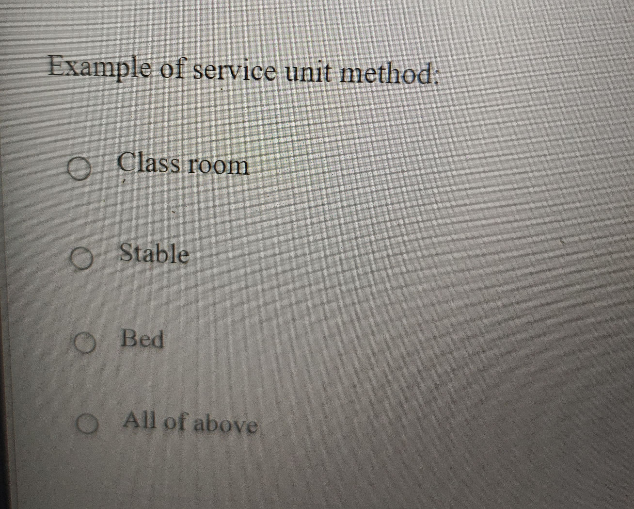 Example of service unit method: Class room | StudyX