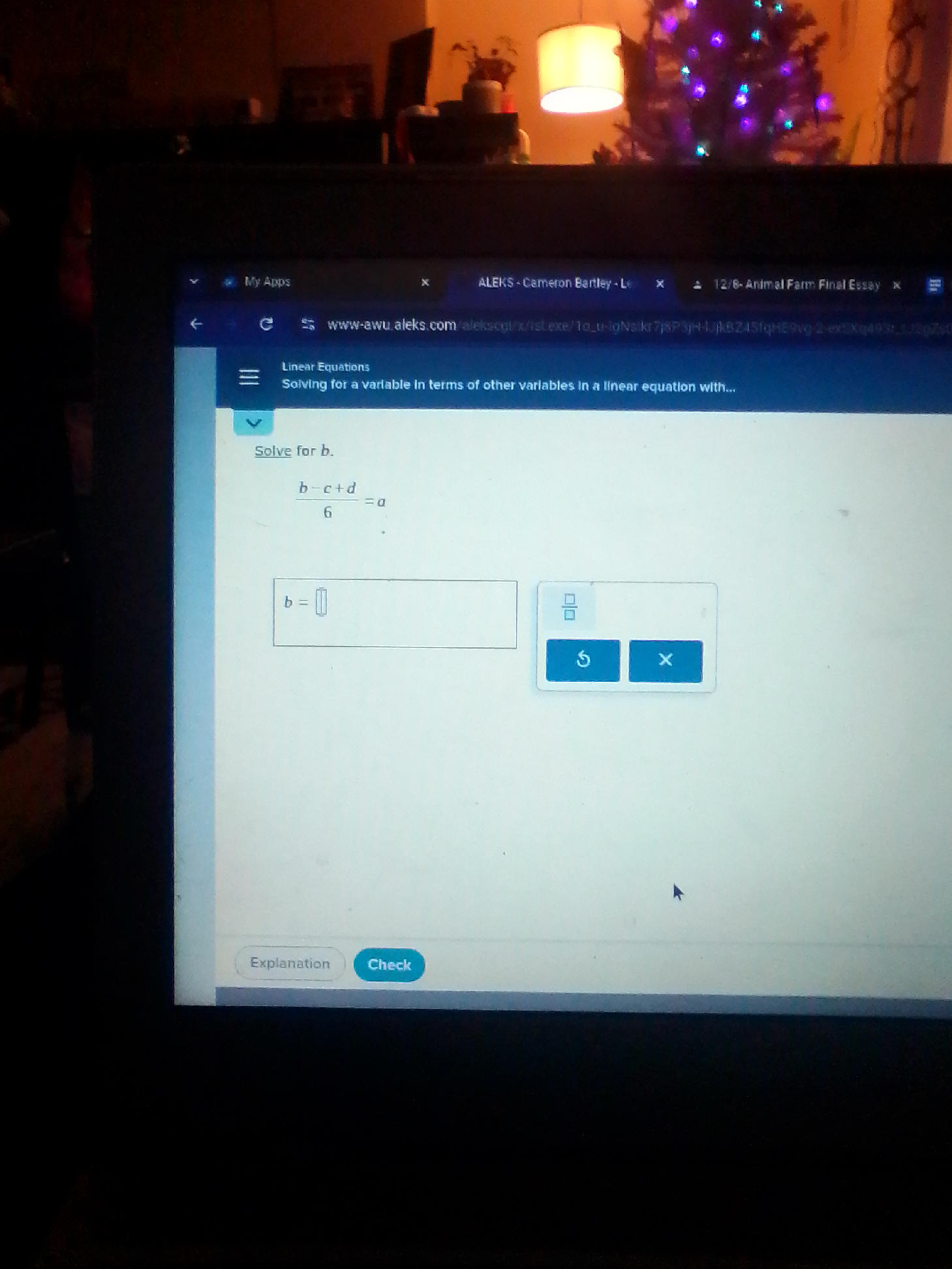 Linear Equations Solving for a variable in | StudyX
