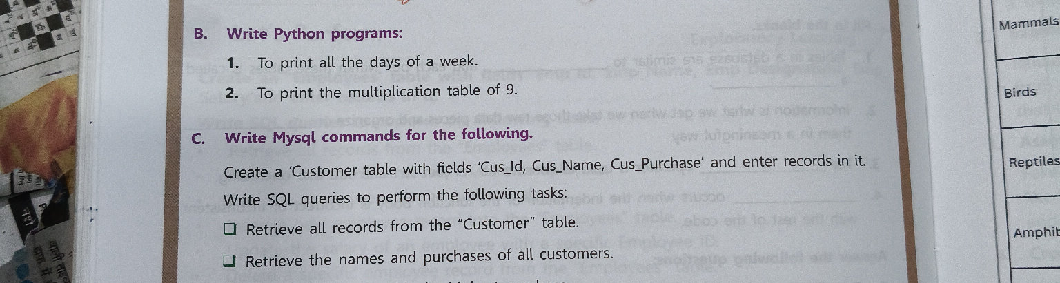 Write Python programs: 1. To print all the | StudyX