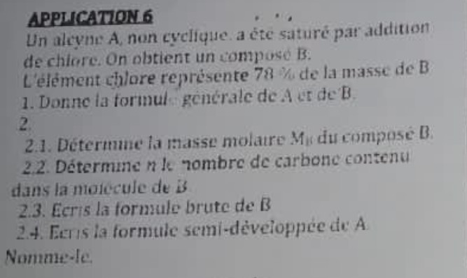 Un alcyne A, non cyclique, a été saturé par | StudyX