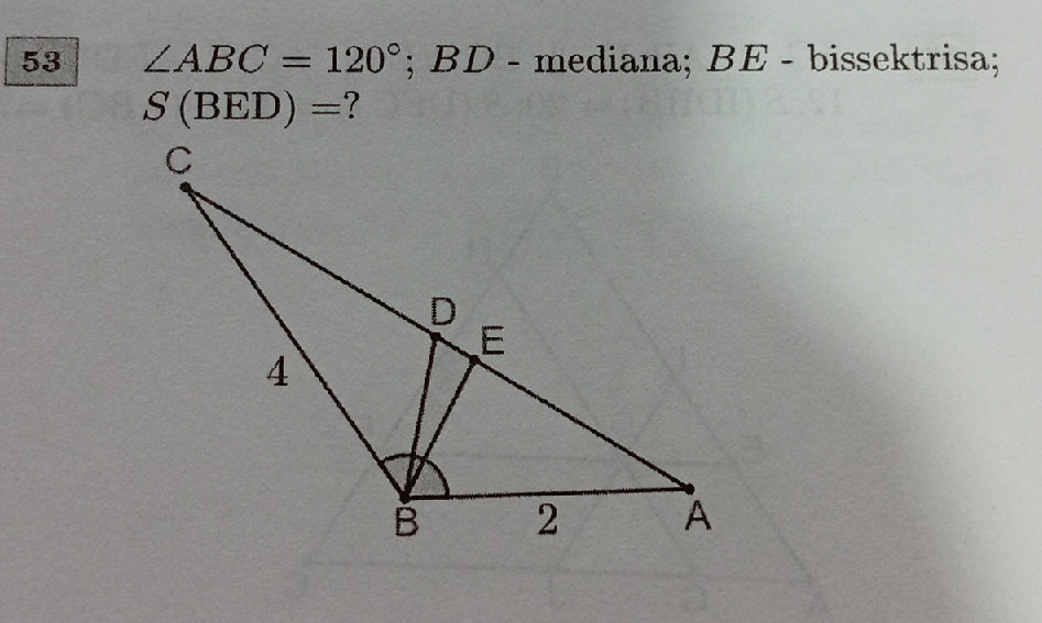 $ ABC = 120^ $; $BD$ - mediana; $BE$ - | StudyX