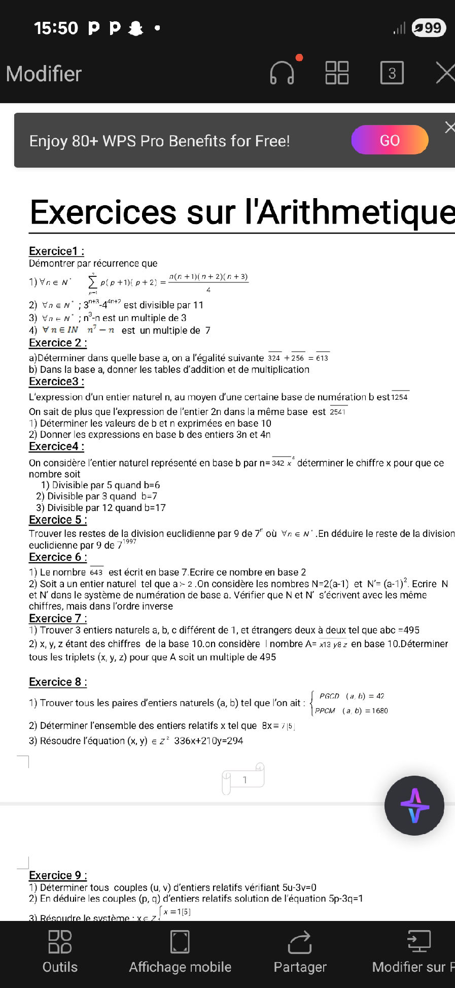 Démontrer par récurrence que 1) $ n | StudyX