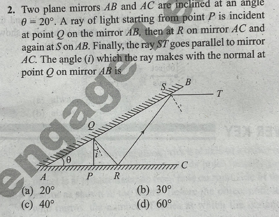 Two plane mirrors $AB$ and $AC$ are inclined | StudyX