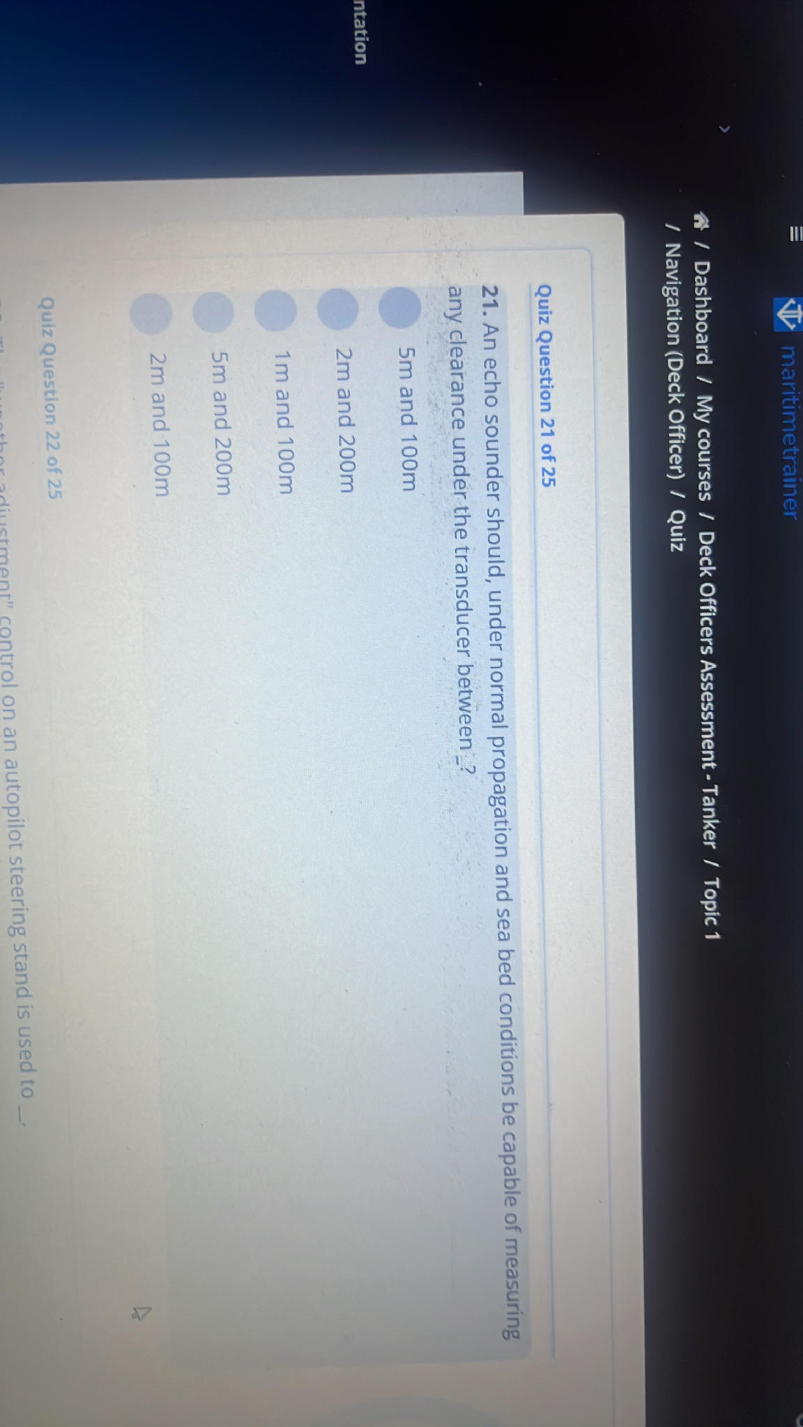 21. An echo sounder should, under normal | StudyX