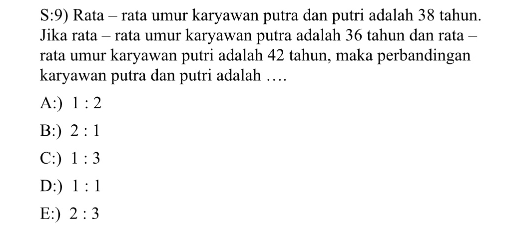 Rata - rata umur karyawan putra dan putri | StudyX