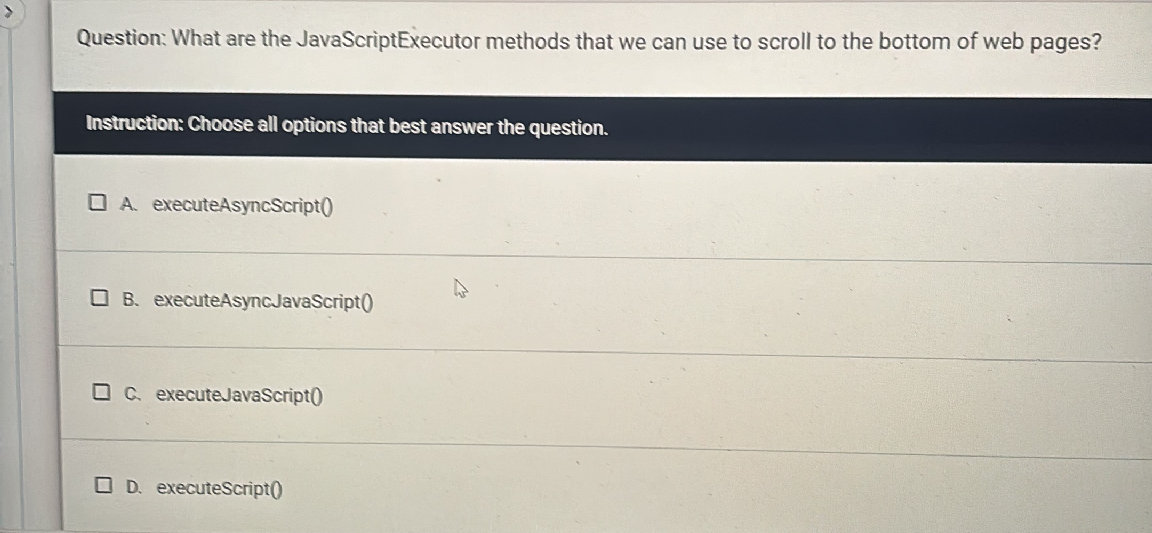 What are the JavaScriptExecutor methods that | StudyX