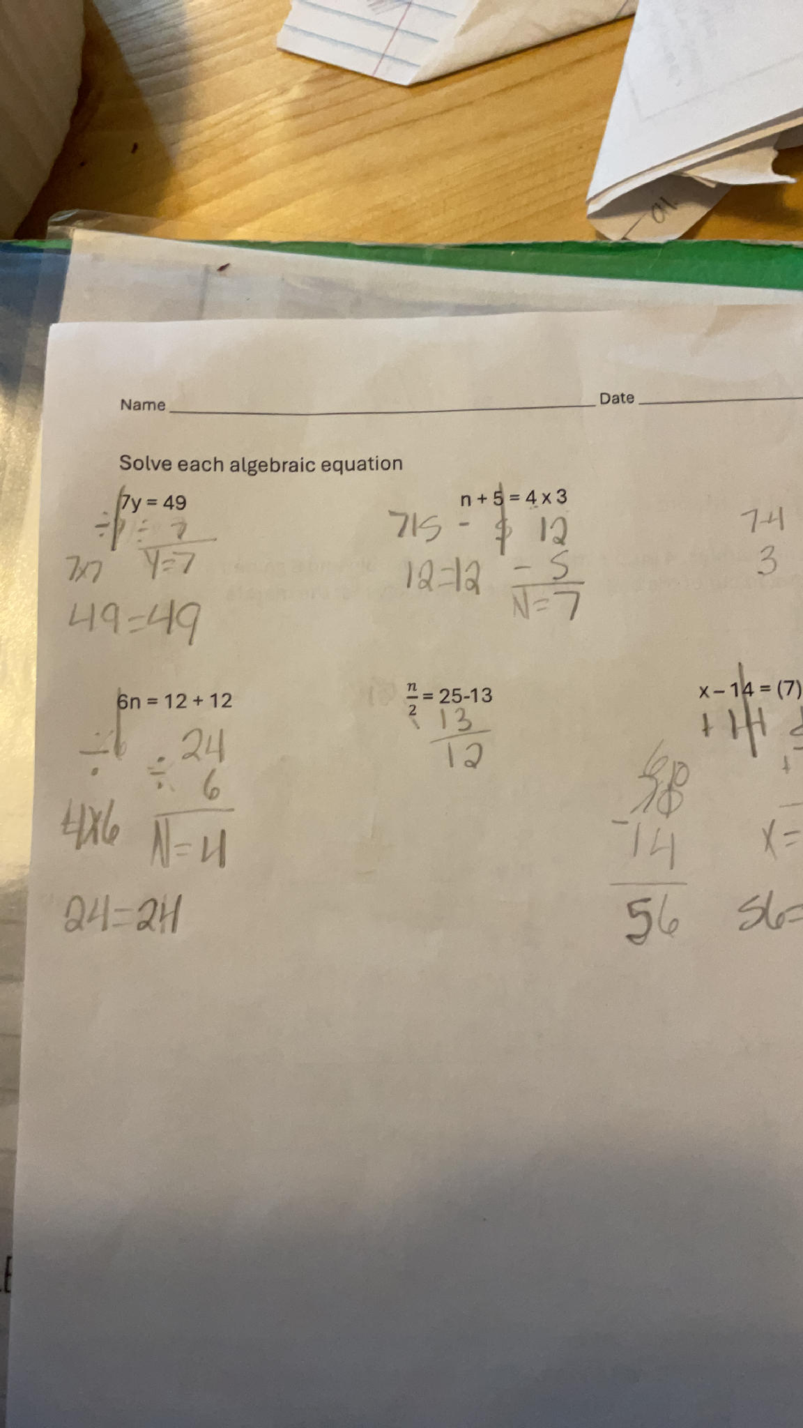Solve each algebraic equation 5. $ {x}{14} | StudyX