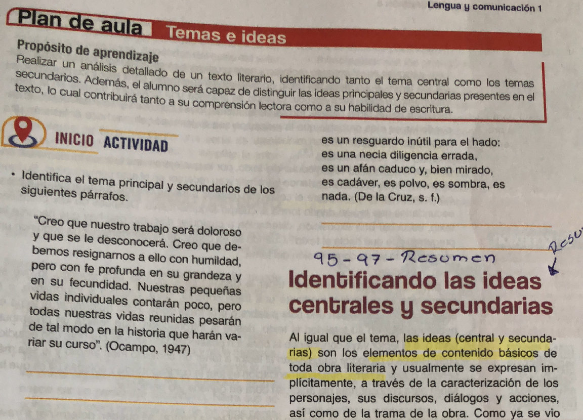 Identifica el tema principal y secundarios | StudyX