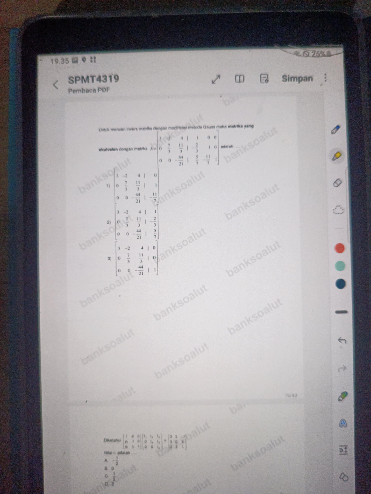 Untuk mencari Invers matriks dengan | StudyX