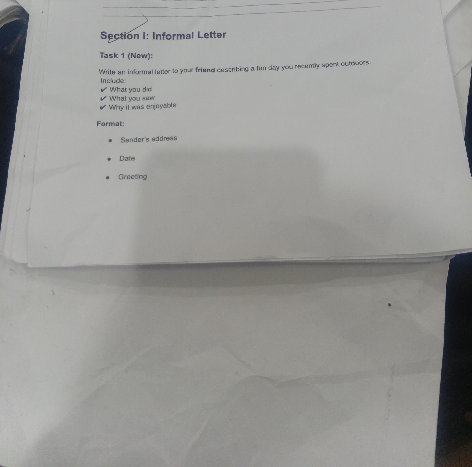 Section I: Informal Letter Task 1 (New): | StudyX