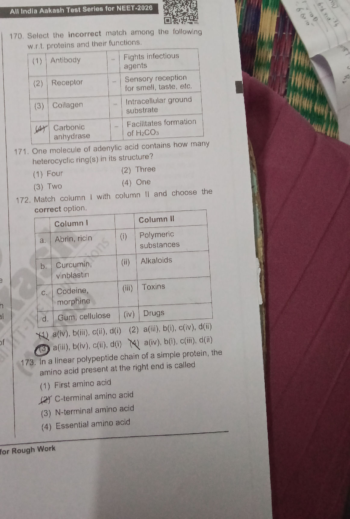 170. Select the incorrect match among the | StudyX