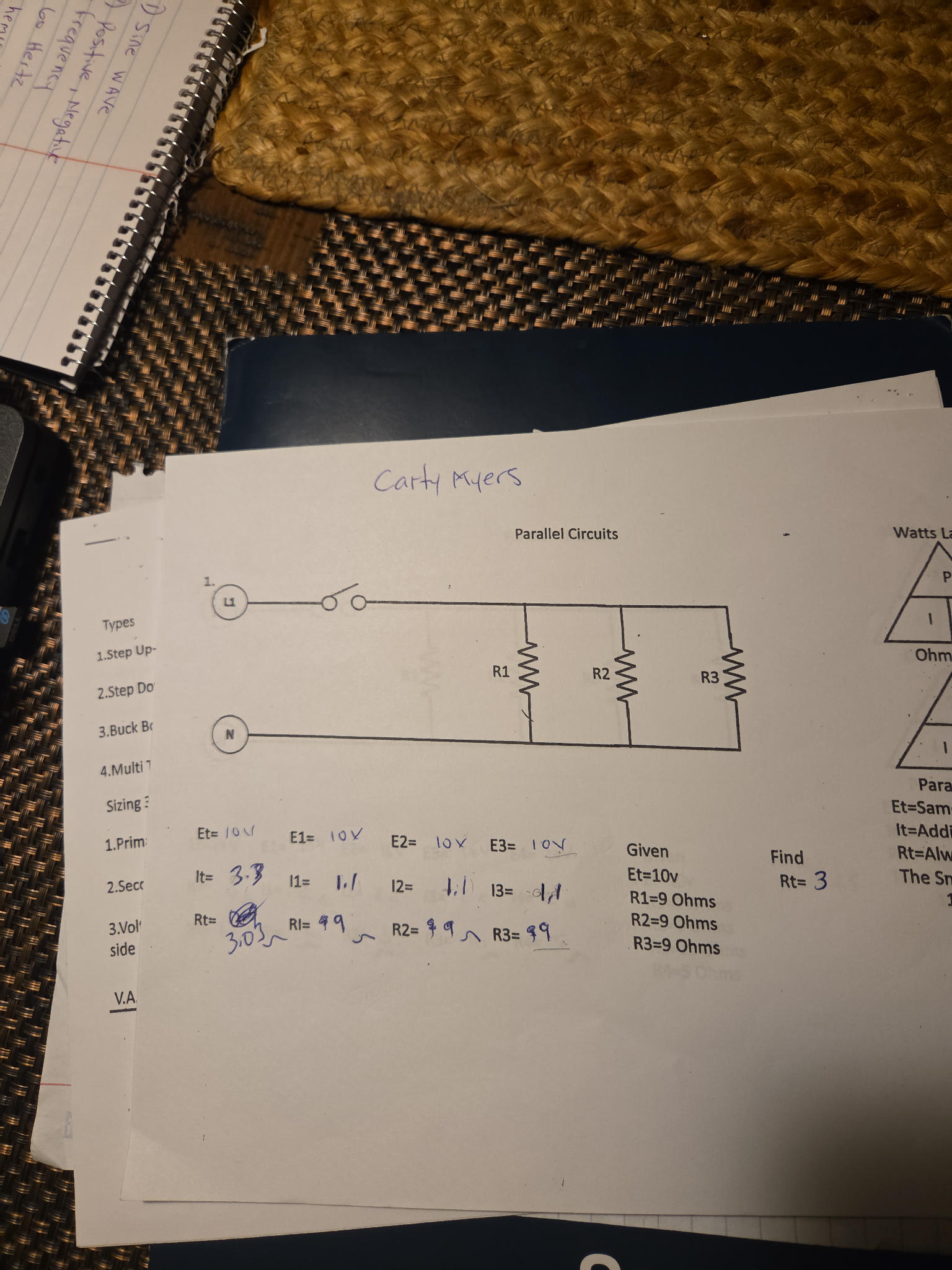 ## Parallel Circuits **Given:** * $E_t = 10 | StudyX
