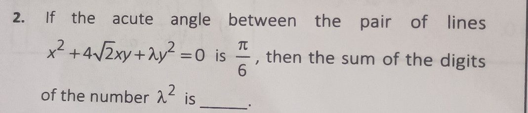 If the acute angle between the pair of lines | StudyX