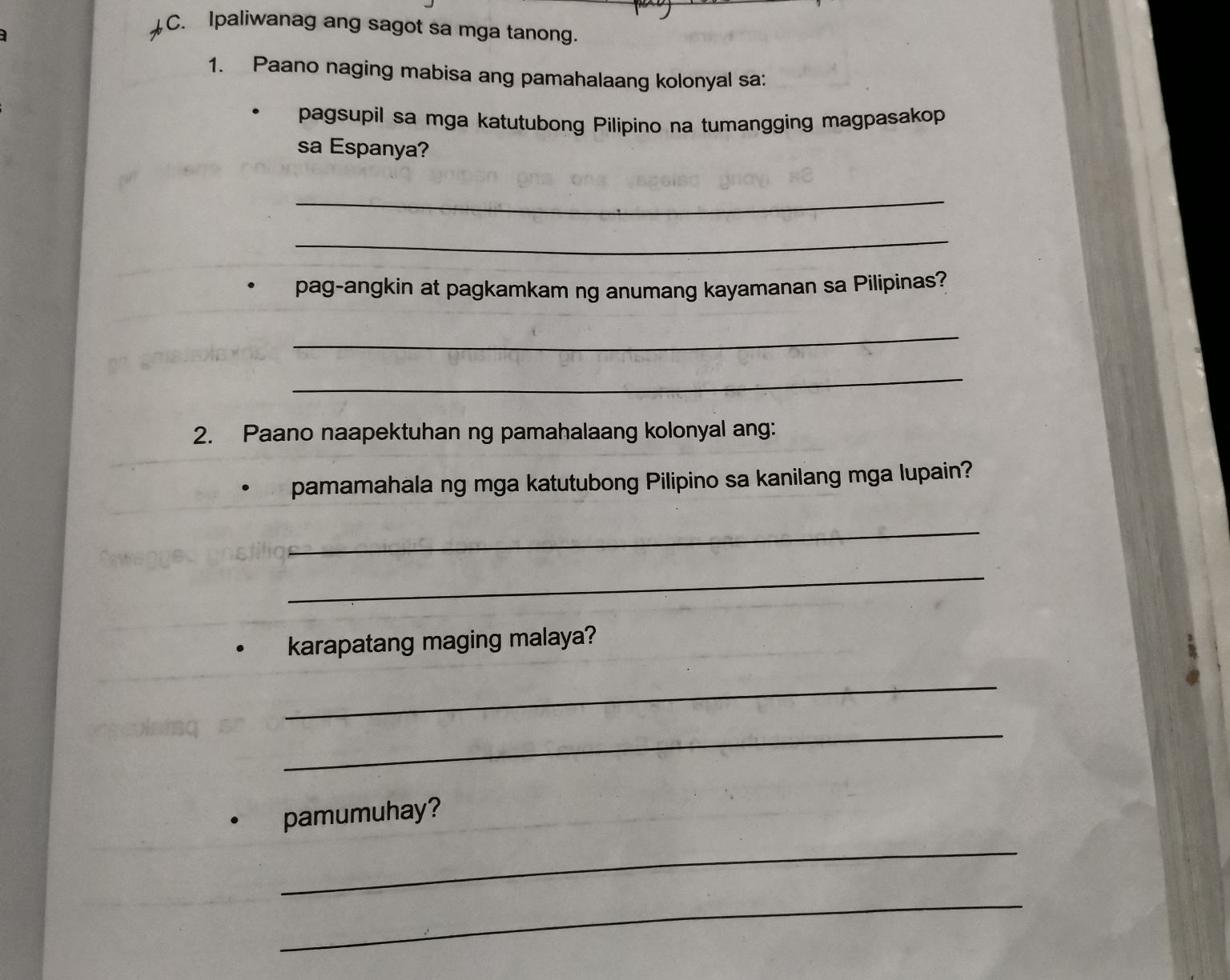 Ipaliwanag ang sagot sa mga tanong. 1. | StudyX