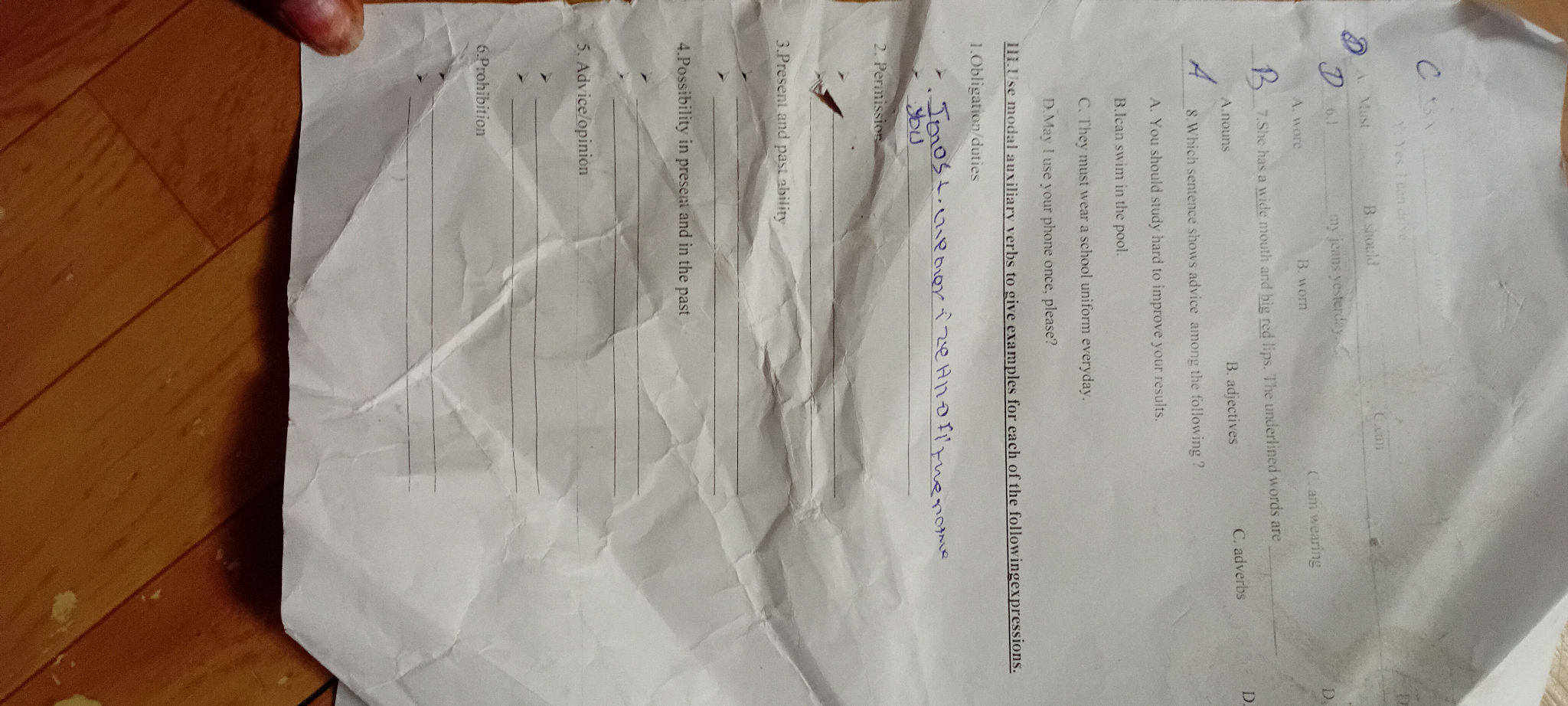 6. I ____ my jeans yesterday. A. wore B. | StudyX